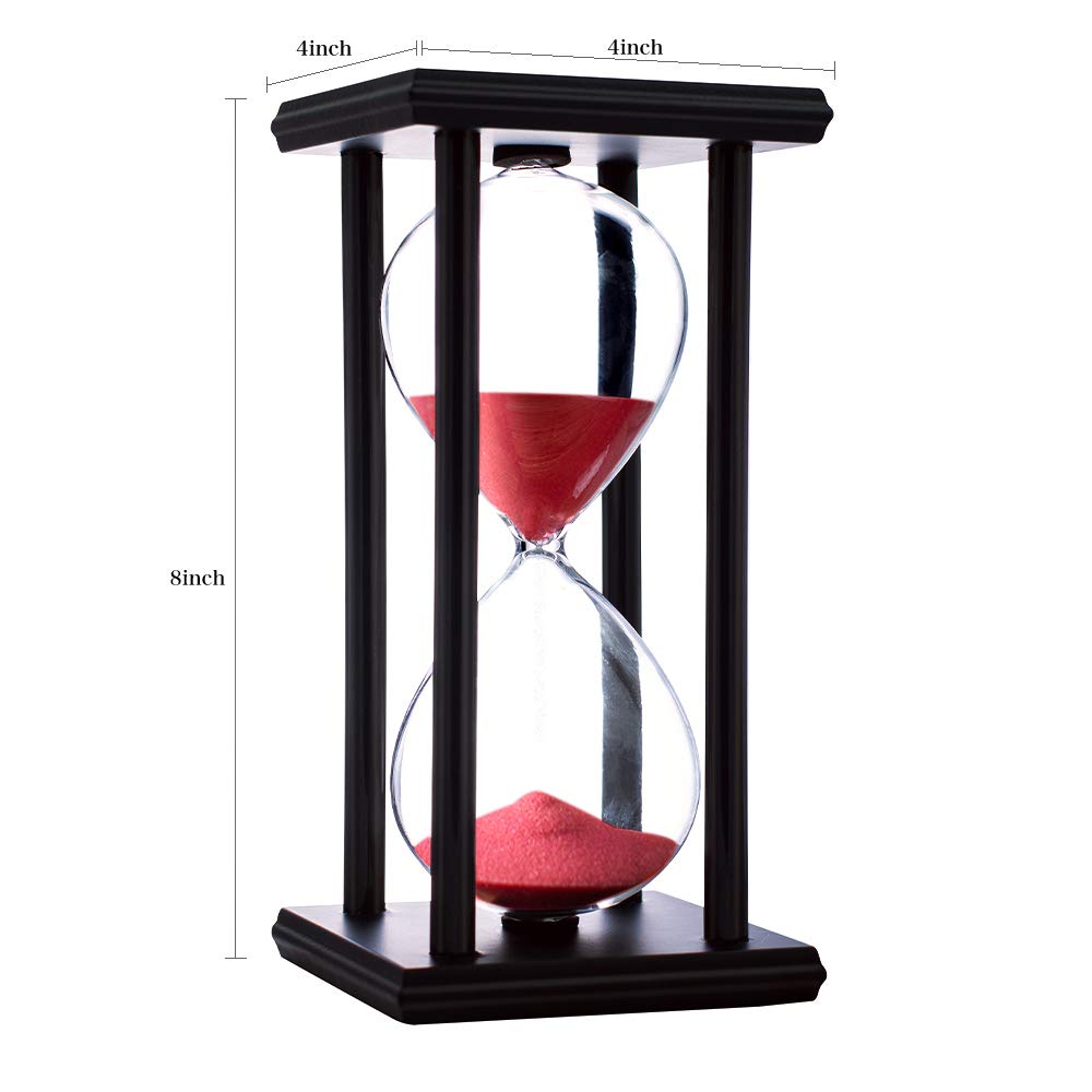 Hourglass Timer with Red Sand, 60 Minute Wooden Frame Sand Timer, Creative Handcraft Decoration