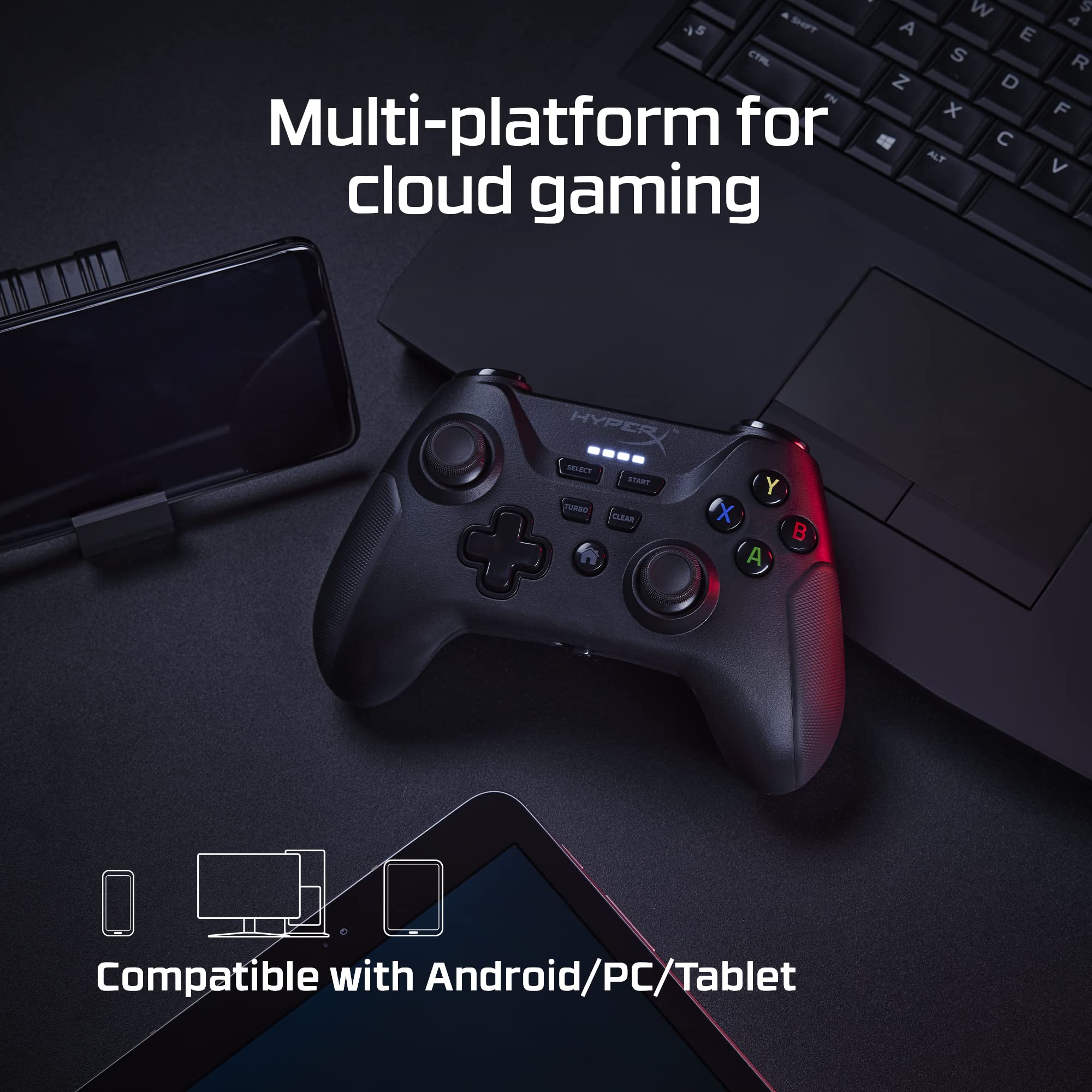 HyperX Clutch β Wireless Gaming Controller for Android and PC, Cloud and Mobile Gaming, Bluetooth, 2.4GHz Wireless, USB-C to USB-A Wired Connection, Standard Button Layout, Detachable Phone Clip (Renewed)