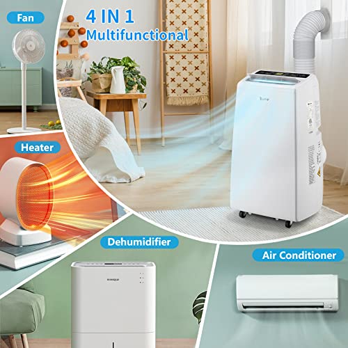ROVSUN 13000 BTU 4-in-1 Portable Air Conditioner, Heater, Dehumidifier, Fan for Rooms Up to 550 sq ft Floor AC with Remote Control & Rolling Wheels & Window Installation Kit, White