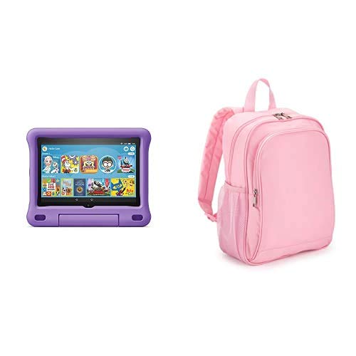 Fire HD 8 Kids Tablet 32GB Purple with Made for Amazon Kids Tablet Backpack, Pink