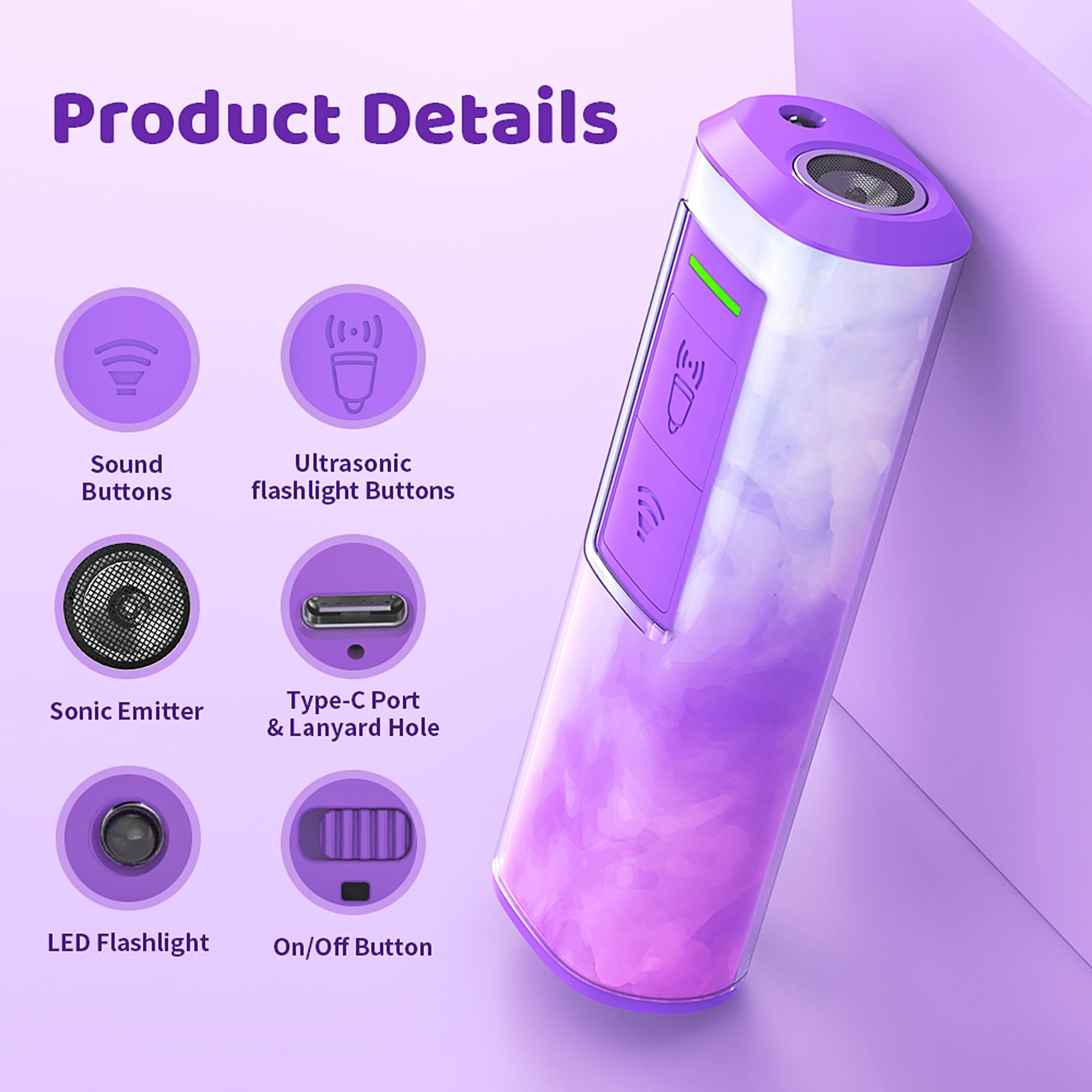 LILEEE Dog Bark Deterrent Devices, Ultrasonic Anti Barking Device for Dog, Effective Control Range up to 23 Ft, Dog Training Device Indoor&Outdoor with LED Flashlight (White Purple)