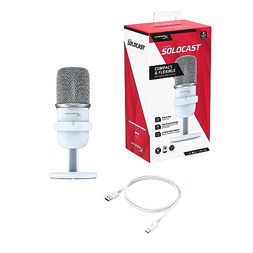 HyperX SoloCast β USB Condenser Gaming Microphone, for PC, PS5, PS4, and Mac, Tap-to-Mute Sensor, Cardioid Polar Pattern, Great for Streaming, Podcasts, Twitch, YouTube, Discord - White