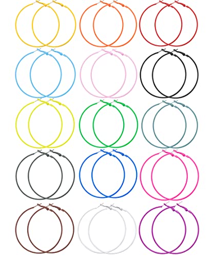 FINZOR 15 Pairs 80s Classic Big Earrings 90s Retro Neon Earrings Party Dangle Earrings Accessories for Women