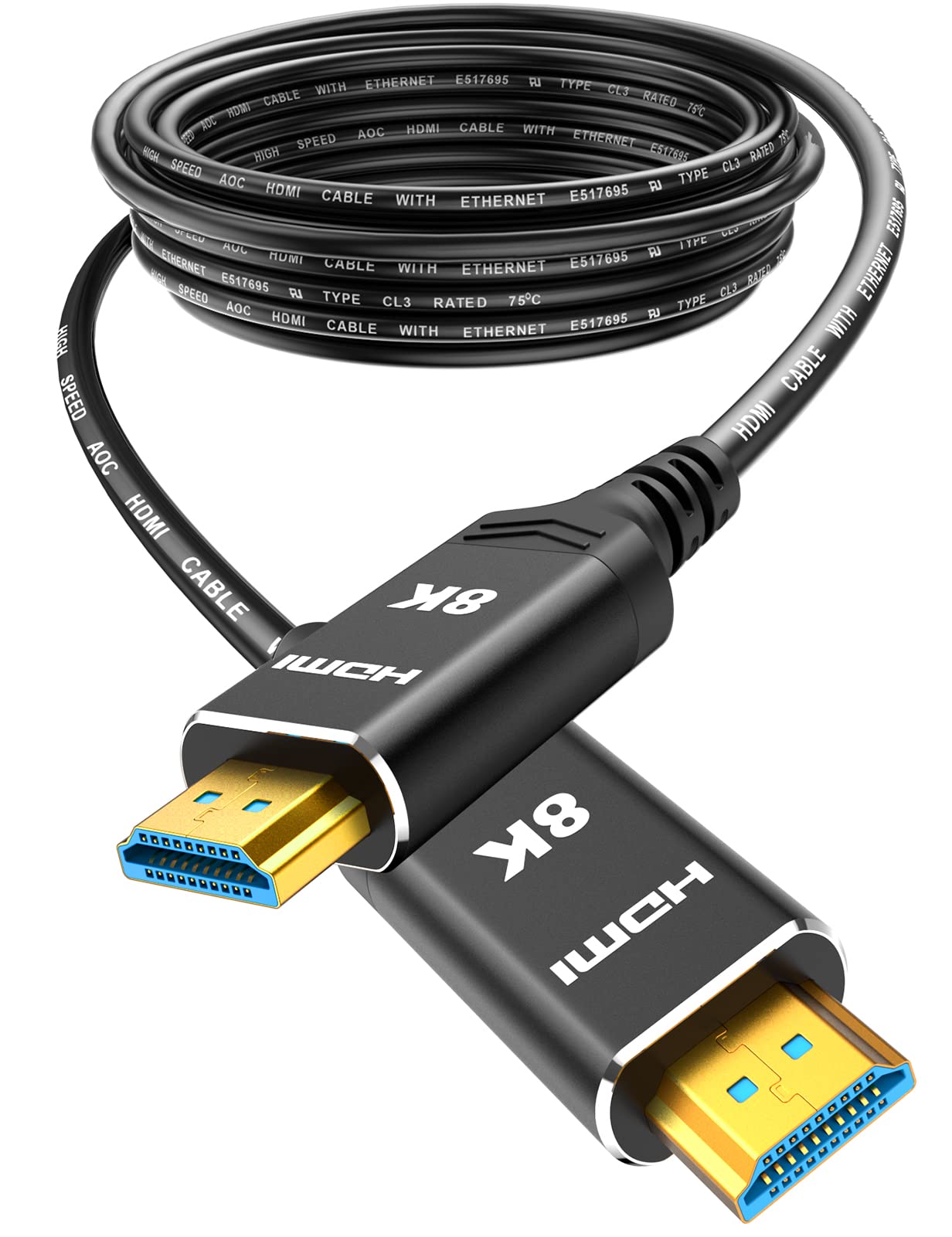 Highwings 8K 4K 120HZ HDMI Cable 50FT Fiber Optic, in-Wall CL3 Rated Long HDMI 2.1 48Gbps Ultra High Speed [8K@60Hz] Dynamic HDR/eARC/HDCP 2.2&2.3/3D, Compatible for PS5 PS4 Desktop AMD NVIDIA HP