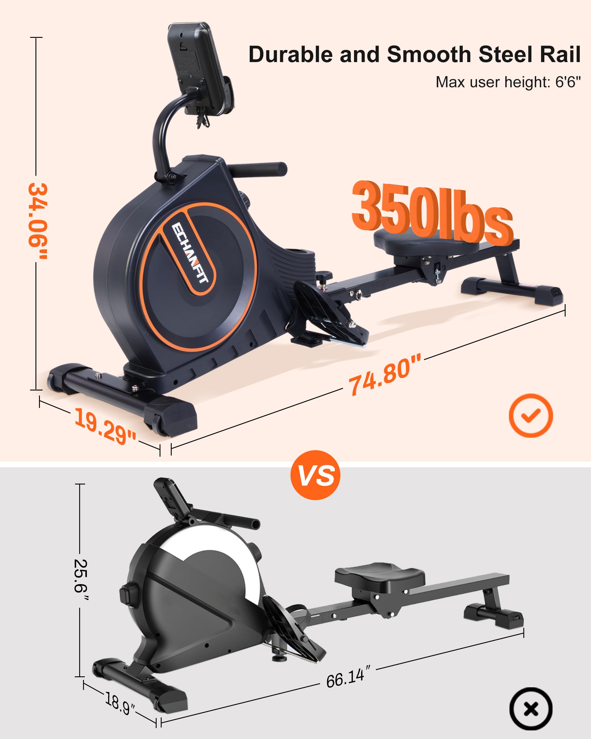 ECHANFIT Magnetic Rowing Machines for Home, LCD Monitor with Backlight and Tablet Holder, 16 Levels Adjustable Resistance, 350 LB Weight Capacity Foldable Rower for Home Gym Cardio Workout
