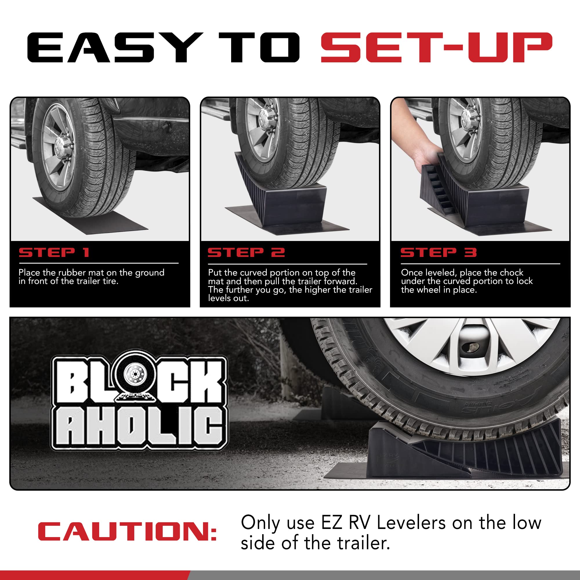 EZ RV Leveler - Curved Leveling Ramp with Chocks and Rubber Mat - RV Trailer Camper Leveling Blocks - 1 Pack for Single Axle Campers