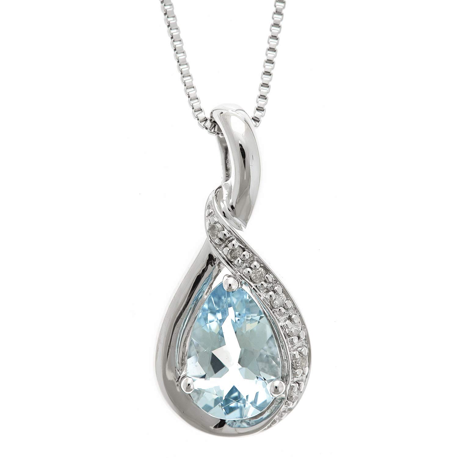Gin & Grace 925 Sterling Silver Genuine Aquamarine Diamond pendant for Women