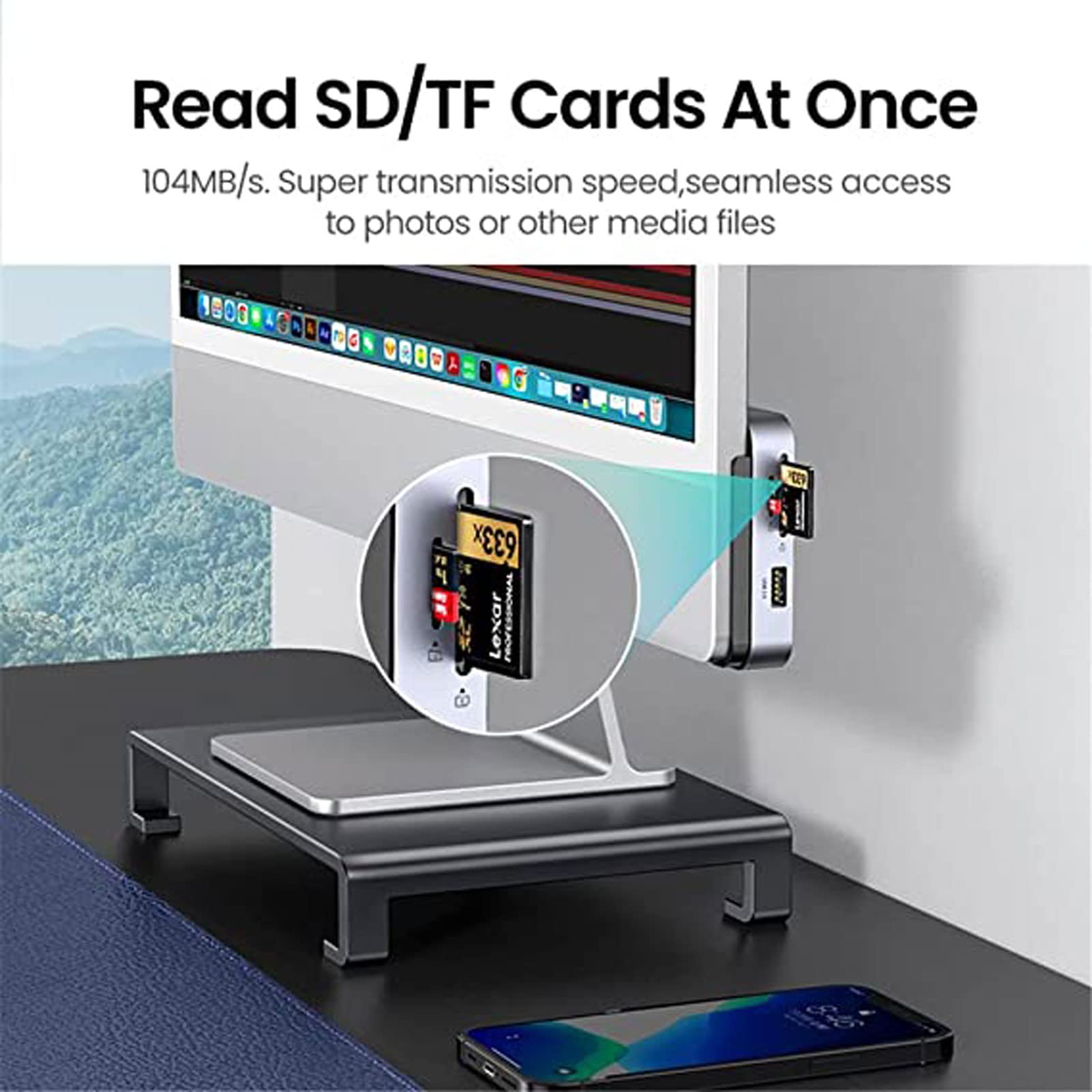 LILMOU Multi-Port USB Type-C Hub Adapter USB 3.0 5Gbps TF/SD Card 104MB/s Accessory Magnetic