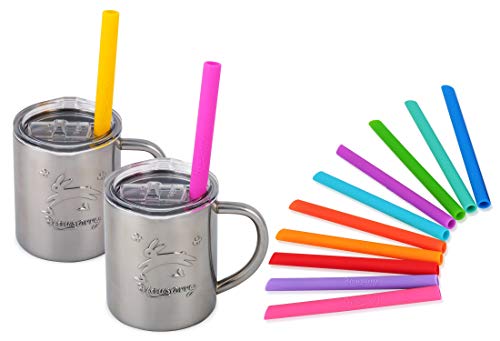 Housavvy 8oz Kids & Toddlers Reusable Silicone Drinking Straws 12 Pack with Cleaning Brush (Smoothie Straws for Housavvy 8oz Kids Cups)