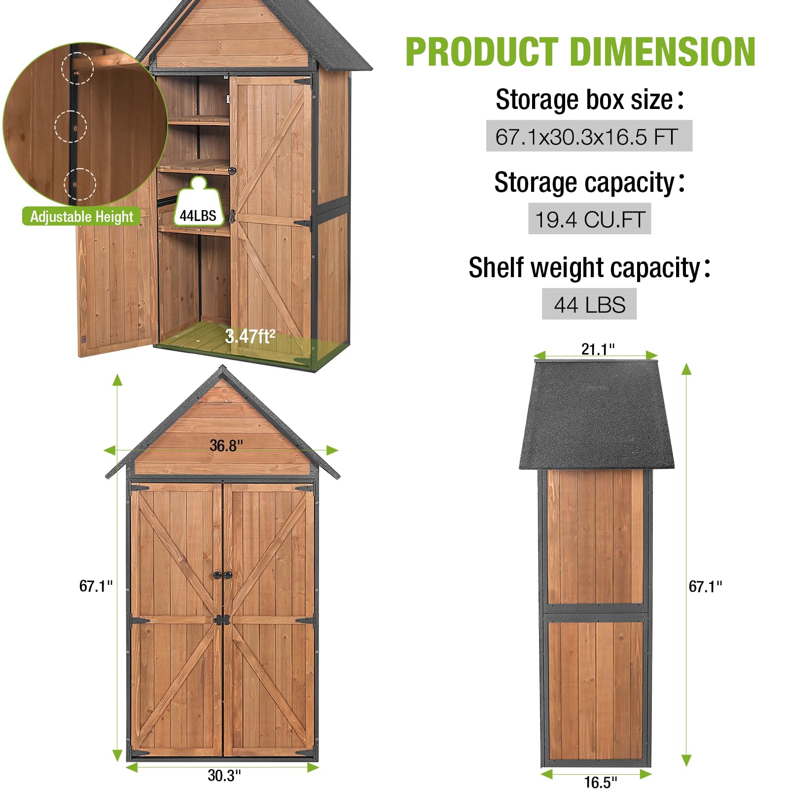 GUTINNEEN Shed Outdoor Storage Upgraded with Durable Metal Frame Garden Shed Tool Storage Cabinet with Wooden Floor Adjustable Shelfs 2.5 x 1.4FT (Brown)