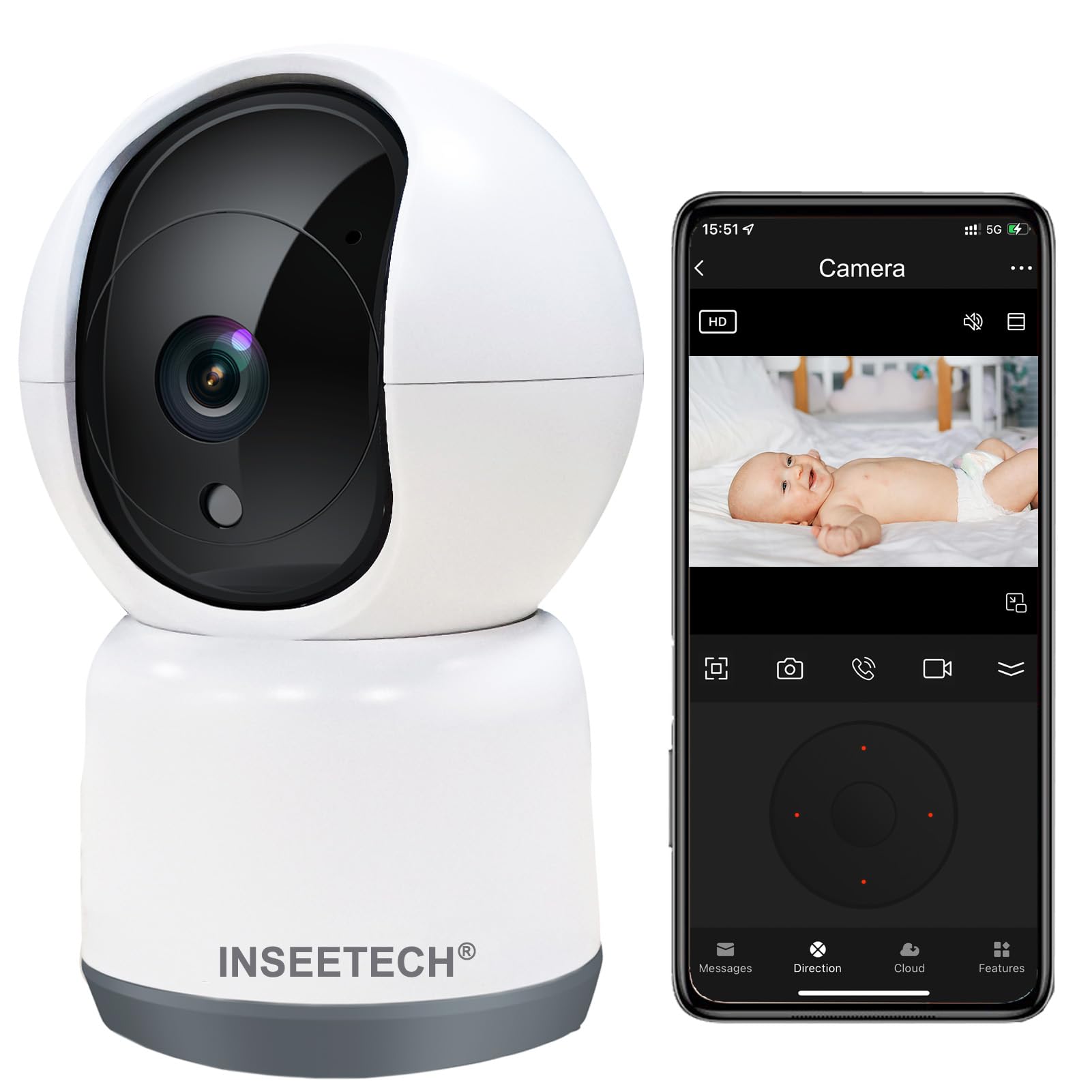 INSEETECH 4MP Wireless Indoor Security Camera, 2.4GHz WiFi for Home, Baby, Pet Monitoring. Motion Detection, Auto Tracking, 2-Way Talk, Tuya App. Ideal for Home Security. (One Kits-2.4GHz Camera)