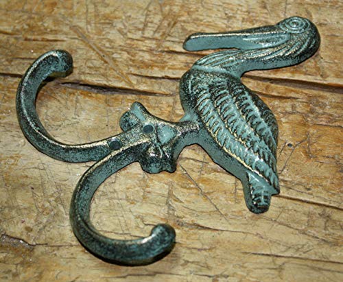 N?A Cast Iron Pelican Towel Hooks Hat Rack Coat Hook Nautical Beach Plant Garden for Hanging Clothes Hats Bags Keys Towel Head Wraps Robes.