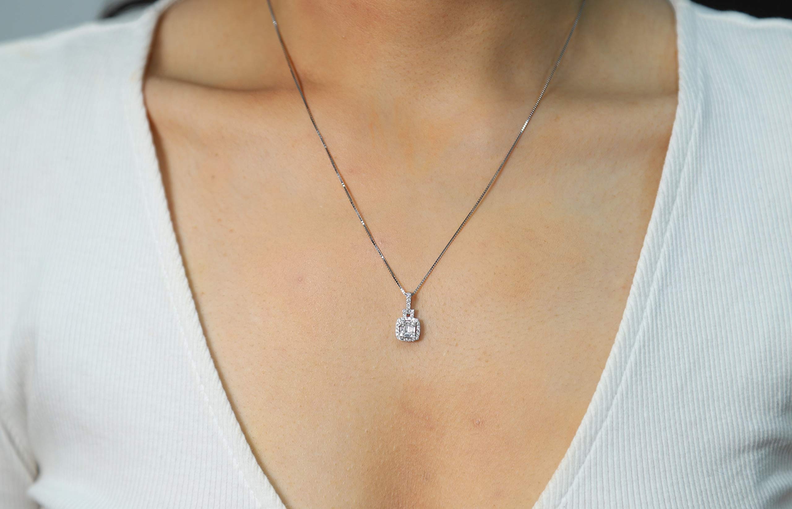 Gin & Grace 14K White Gold Natural Diamond Pendant for women | Ethically, authentically & organically sourced (Round-cut) shaped Diamond hand-crafted jewelry for her | Diamond Necklace for women
