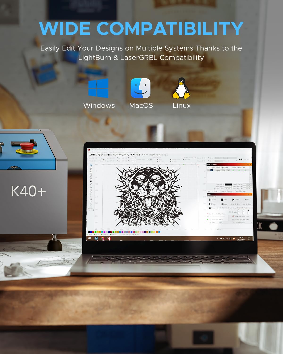 OMTech K40+ 40W CO2 Laser Engraver, 12" x8" Desktop Laser Cutter & Engraving Machine for Home Use, LightBurn Compatible LightBurn & LaserGRBL Compatible Laser Head Air Assist Water Pump