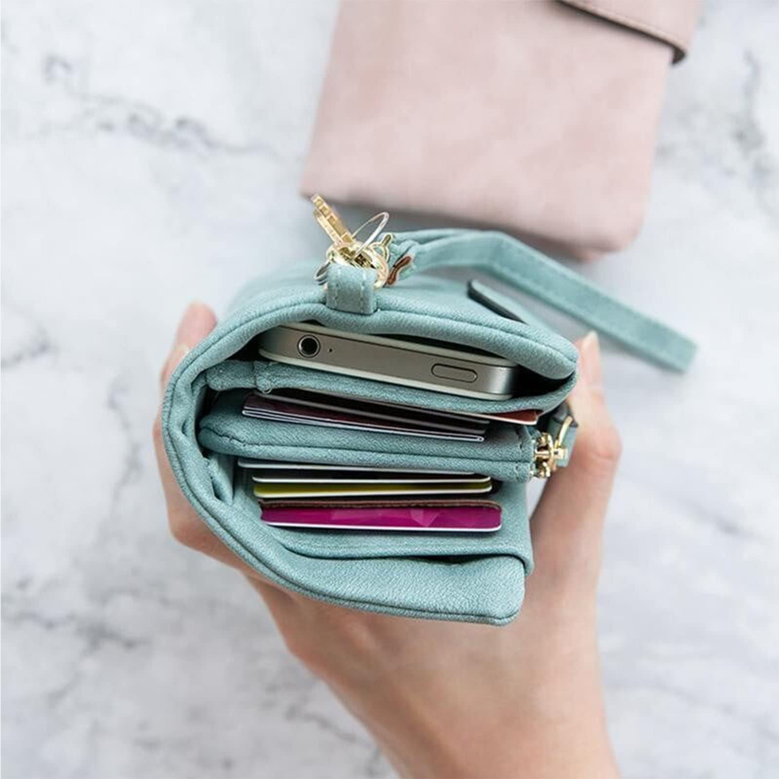 lanyuke Small Trifold Leather Wallet For Women - [2023 NEW] Mini RFID Credit Card Frosted Wallet for Travel (Black)