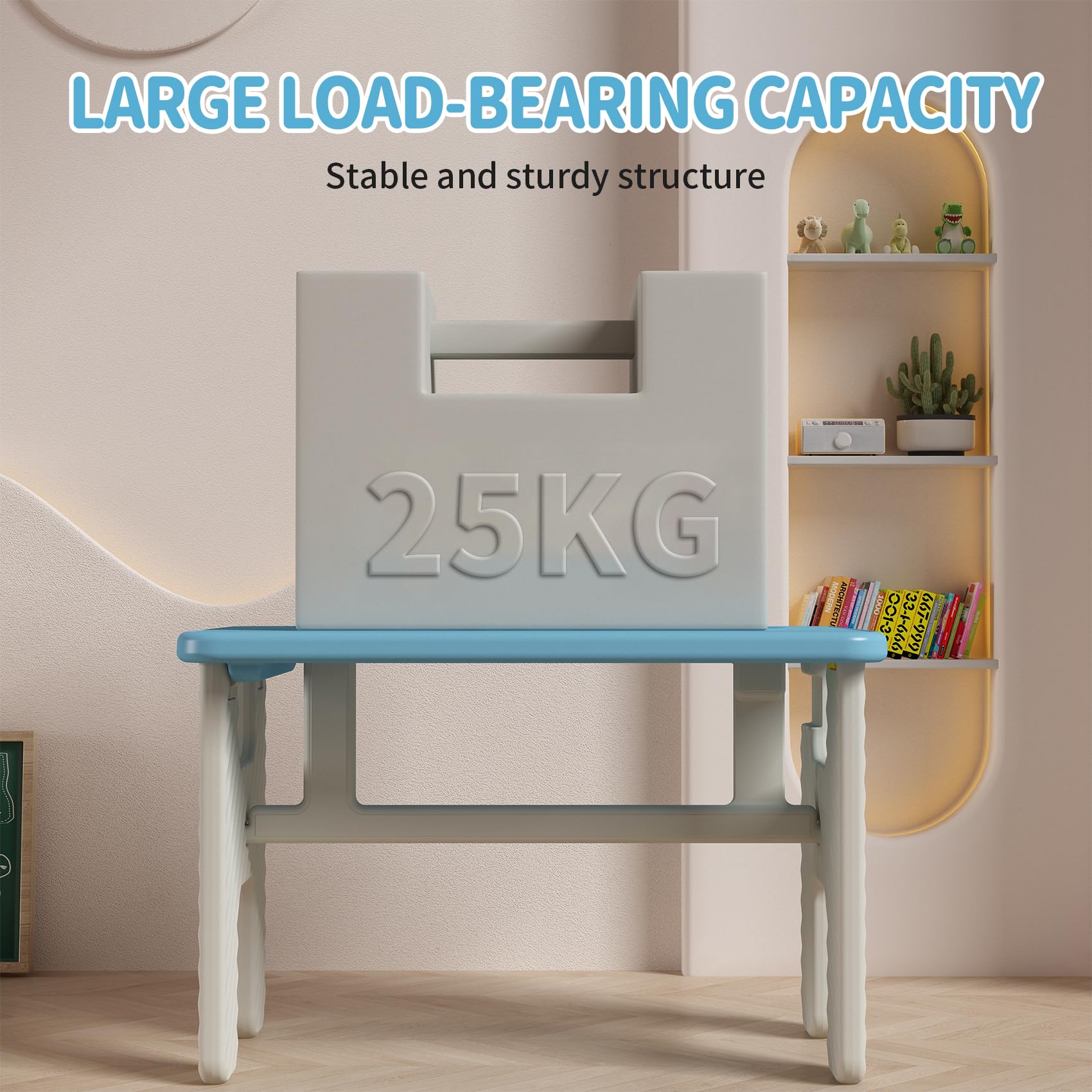 UNICOO - Children's Plastic Foldable Multifunction Table, Children's Art Craft Study Activity Table, Picnic Table and Entertainment Table, Toddler Folding Table (White & Gray)