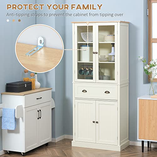 HOMCOM Freestanding Kitchen Pantry, 5-Tier Storage Cabinet with Adjustable Shelves and Drawer for Living Room, Dining Room, Cream White