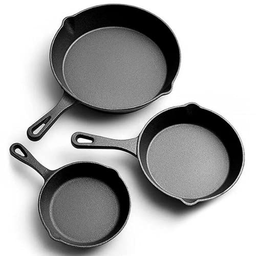 Jim Beam Su Set of 3 Pre-Seasoned Cast Iron Skillet Set | Heavy-Duty Construction for Superior Heat Retention & Even Cooking,6 1/4,7 3/4,9 3/4 , Black