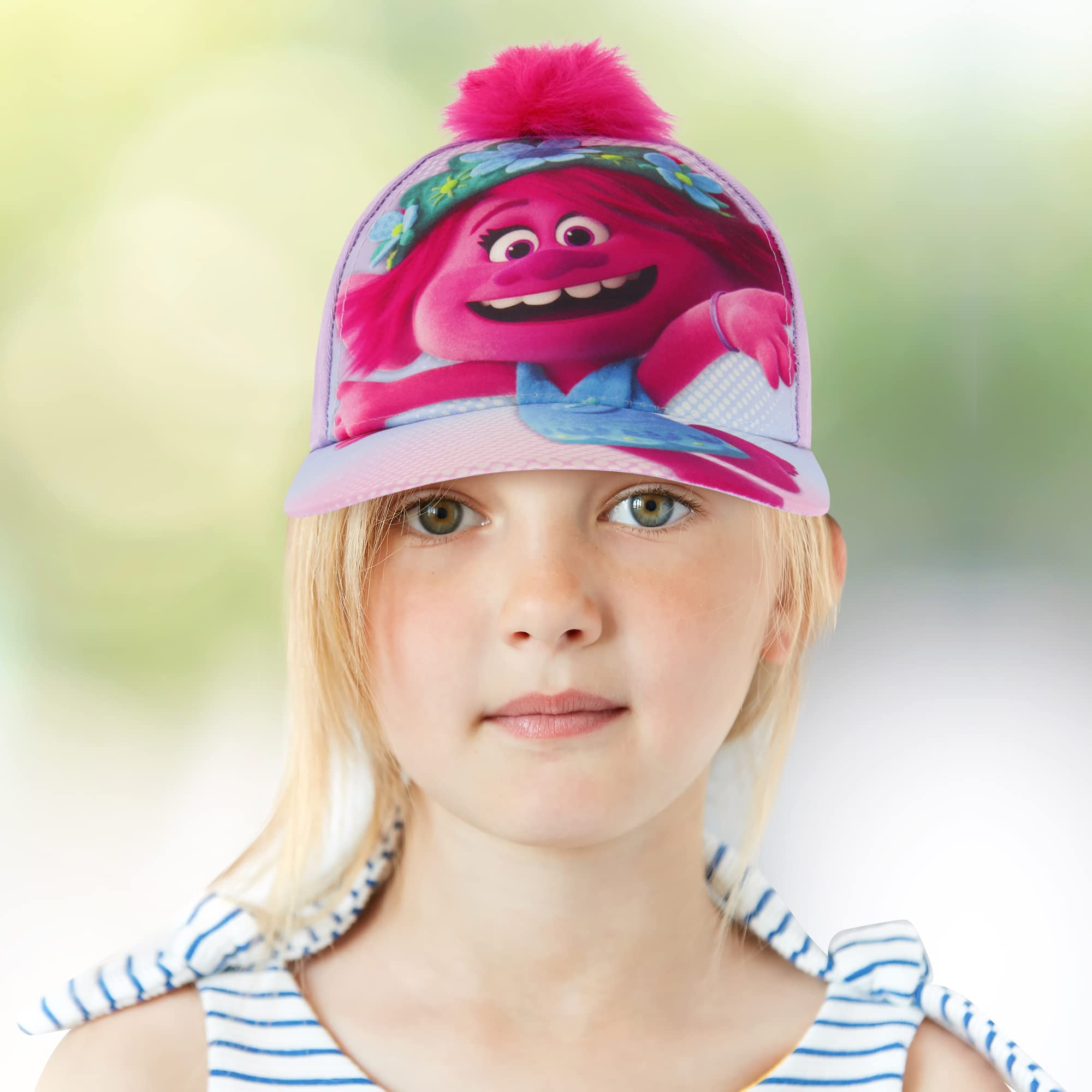 DreamWorks Kids Hat, Trolls Baseball Cap for Girls Ages, Pink/Silver, Age 4-7