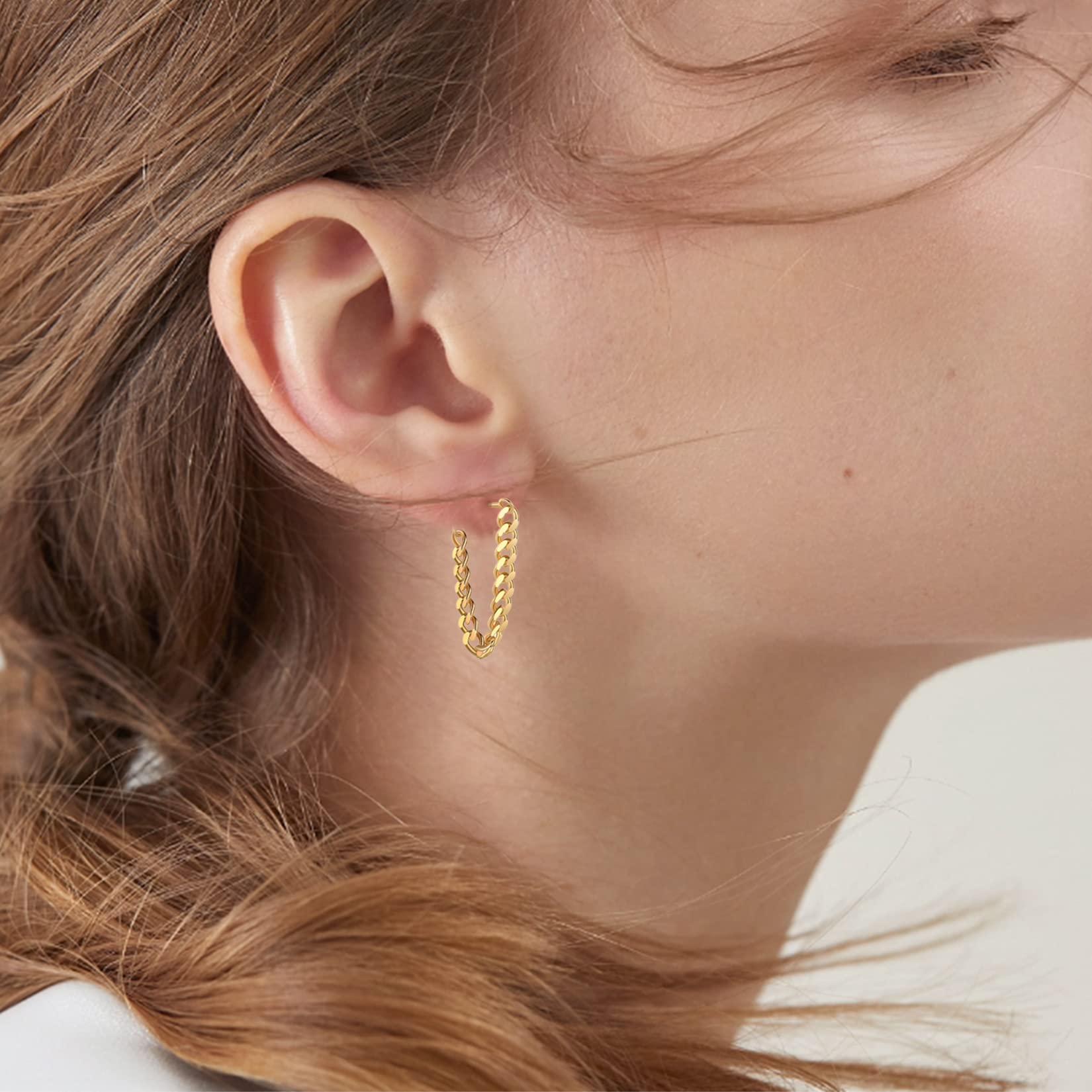 HIUS 925 Sterling Silver Cuban Link Chain Earrings for Women, 18K Gold Plated Dangle Drop Earrings, Statement Women's Chain Jewelry