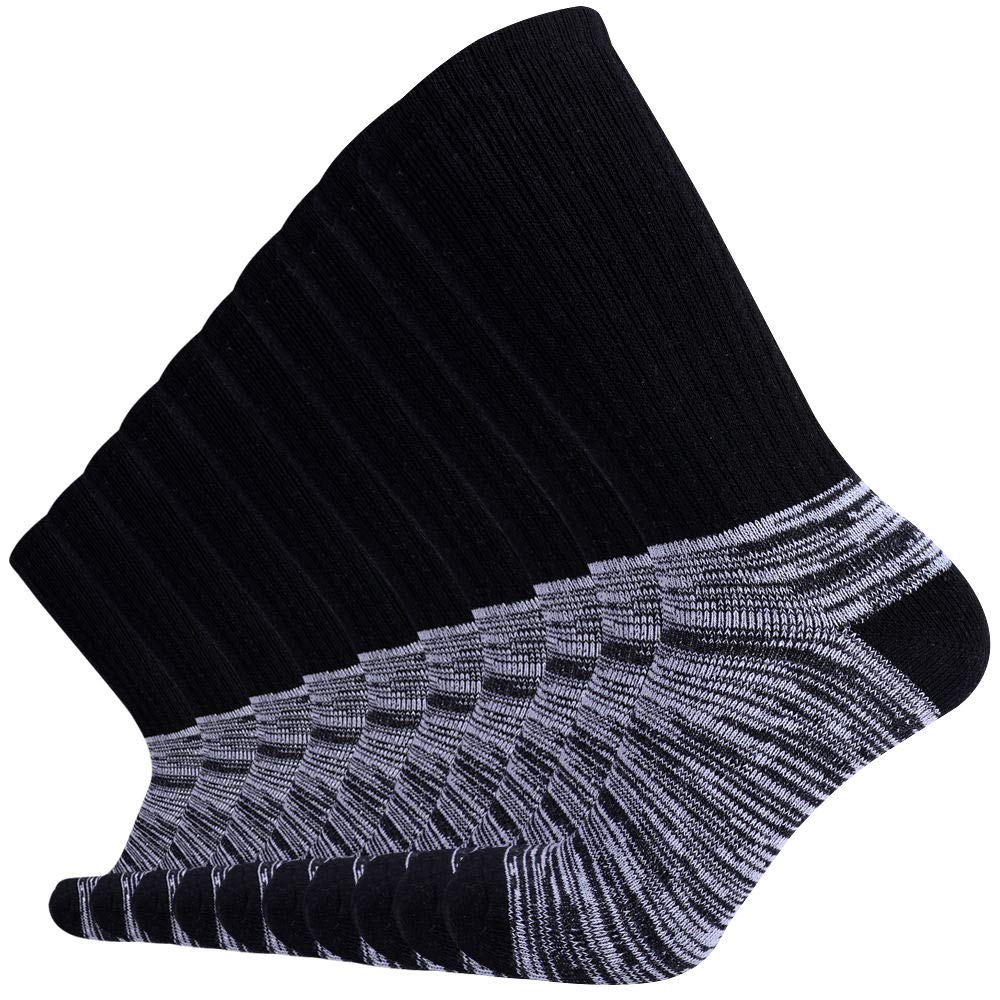 EnerWear-Coolmax 10P Pack Men's Cotton Thick Cushion Hiking Crew Boot Socks (10-13/Shoe: 6-12, Black Rib/Grey Foot)