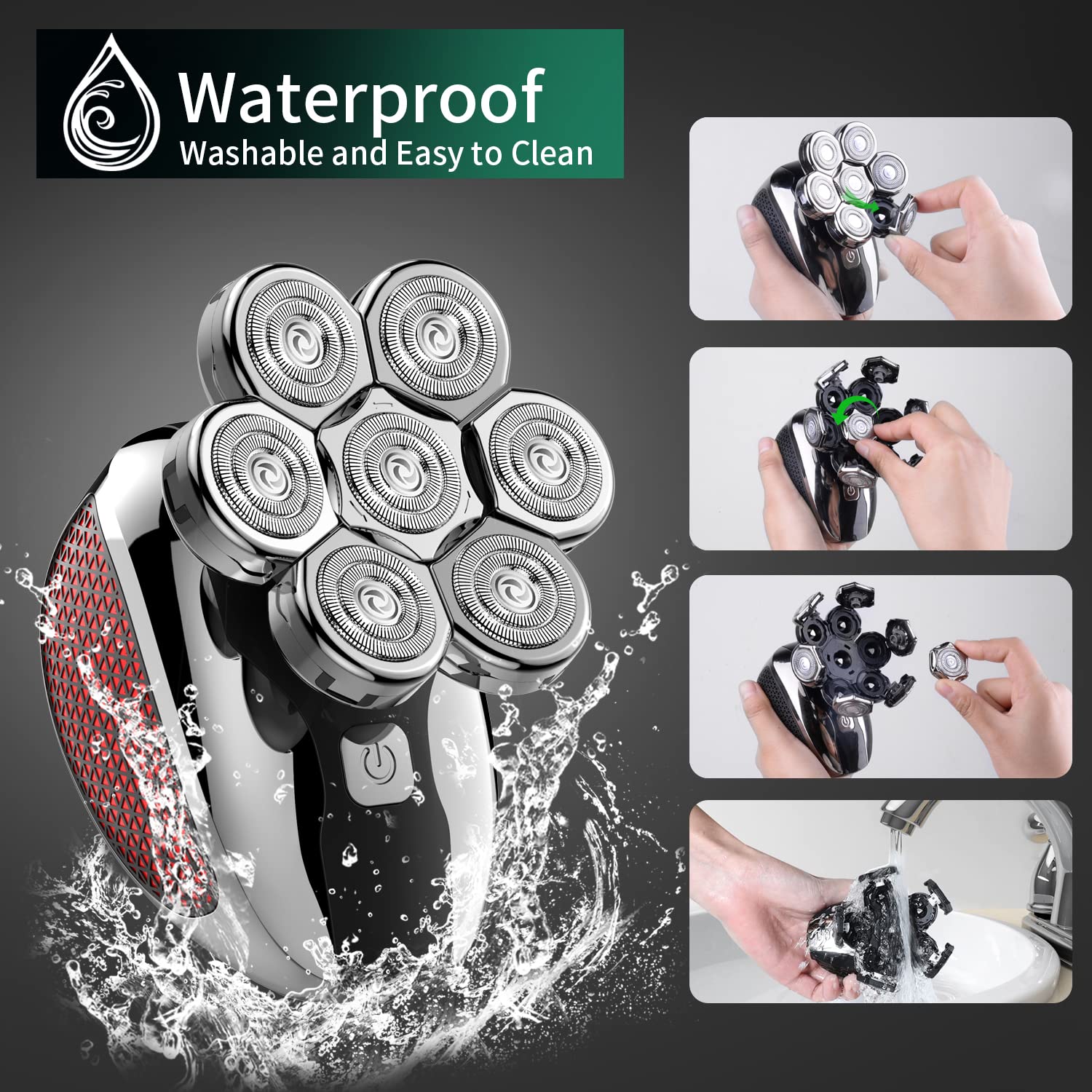Head Shavers for Bald Men 7D, CHLANT Shaves Cordless Rechargeable Electric Shaver Razor Wet&Dry Waterproof 5-in-1 Rotary Grooming Kit