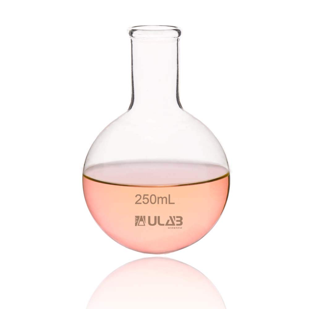 ULAB Boiling Flask of Round Bottom Set, 2pcs of Vol.250ml, Borosilicate 3.3 Glass Material, UBF1004