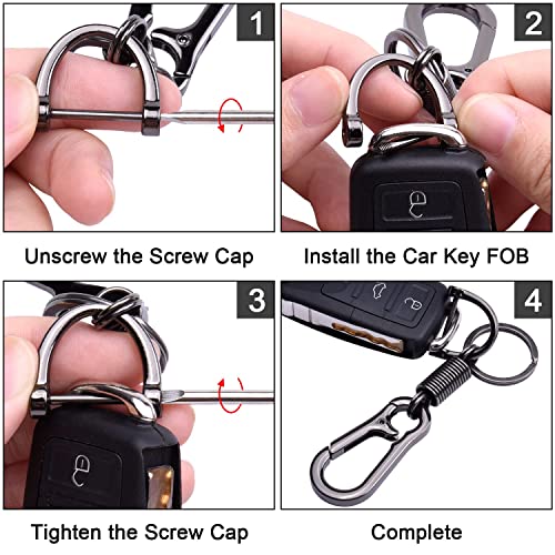 Wisdompro 2 Pack Keychain, Heavy Duty Zinc Alloy Key FOB Keychain Car Key Chain Holder with Anti-lost D-ring, Key Ring and Screwdriver for Men and Women - Black and Silver