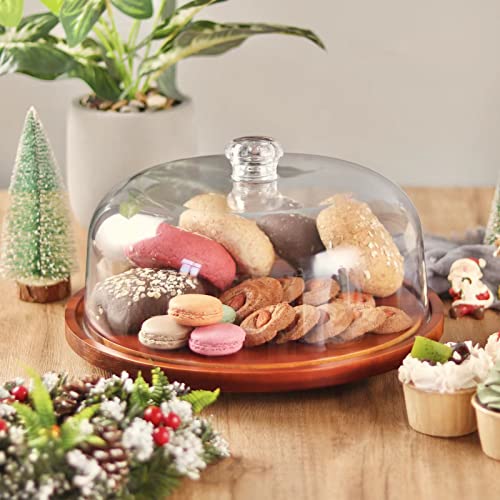WEHOME Rotating Cake Stand with Dome,Acacia Wood with Acrylic Lid,Revolving Cake Diaplay Plate Holder with Clear Cake Cover for Cakes,Cupcakes,Pastries,Cookies,Desserts&etc.