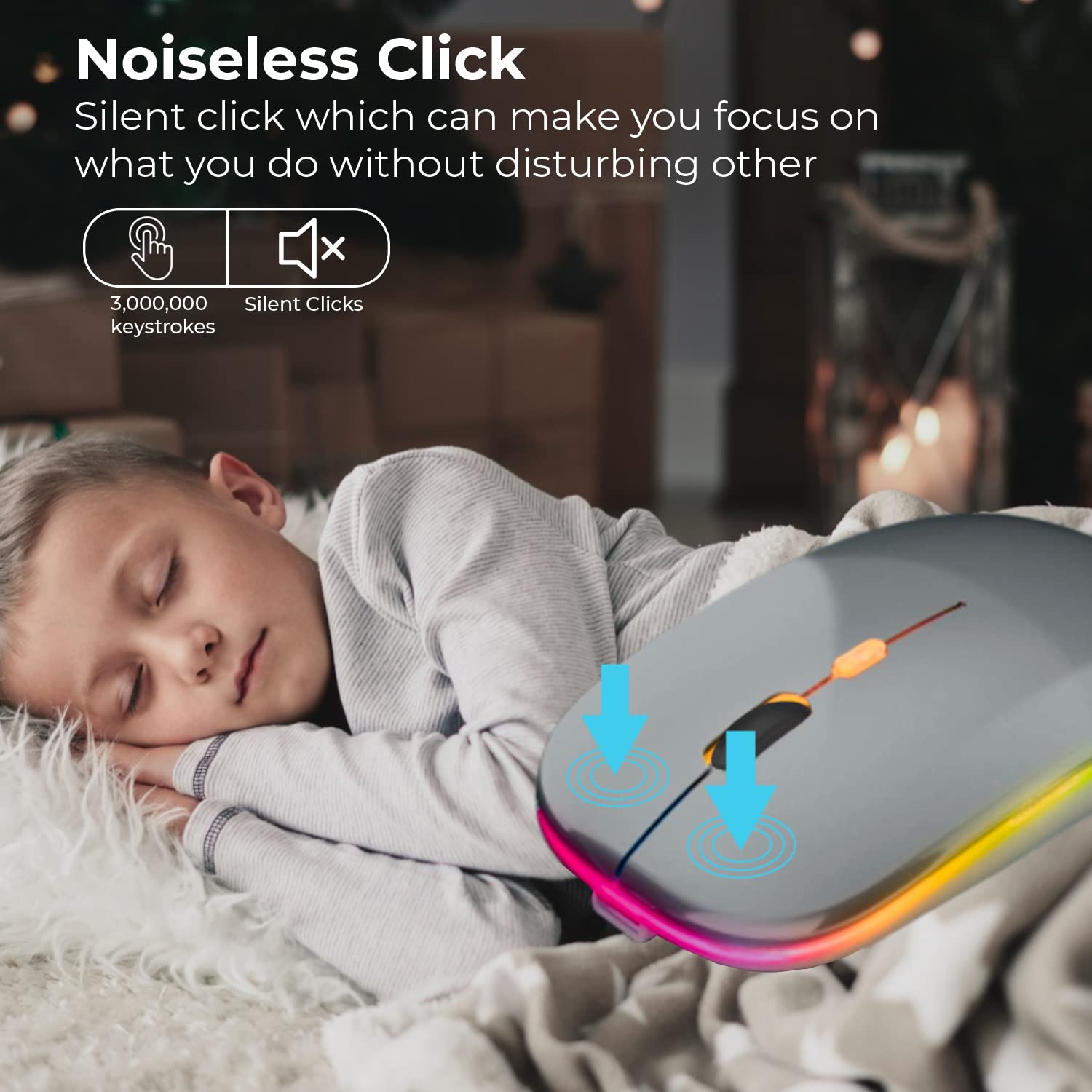 GLOBAL TECH Wireless Mouse, Rose Gold, 2.4GHz, USB Rechargeable, 3 Adjustable DPI Levels, LED Lights, Plug and Play