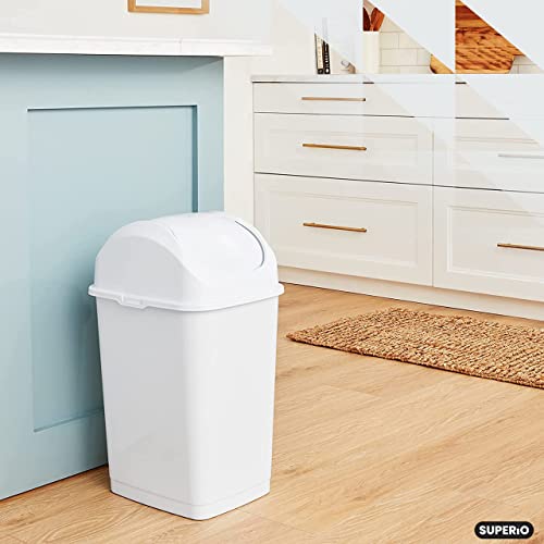 Superio Swing Top Trash Can, Waste Bin for Home, Kitchen, Office, Bedroom, Bathroom, Ideal for Large or Small Spaces - White (3 Pack- 4.5 Gal, 9 Gal, 13 Gal)