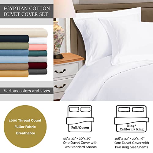 SUPERIOR Egyptian Cotton 1000 Thread Count Duvet Cover Set, Bed Covers, Includes 1 Duvet Cover with Button Closure, 2 Pillow Shams, Oversized Bedding Décor, Full/Queen, Light Blue