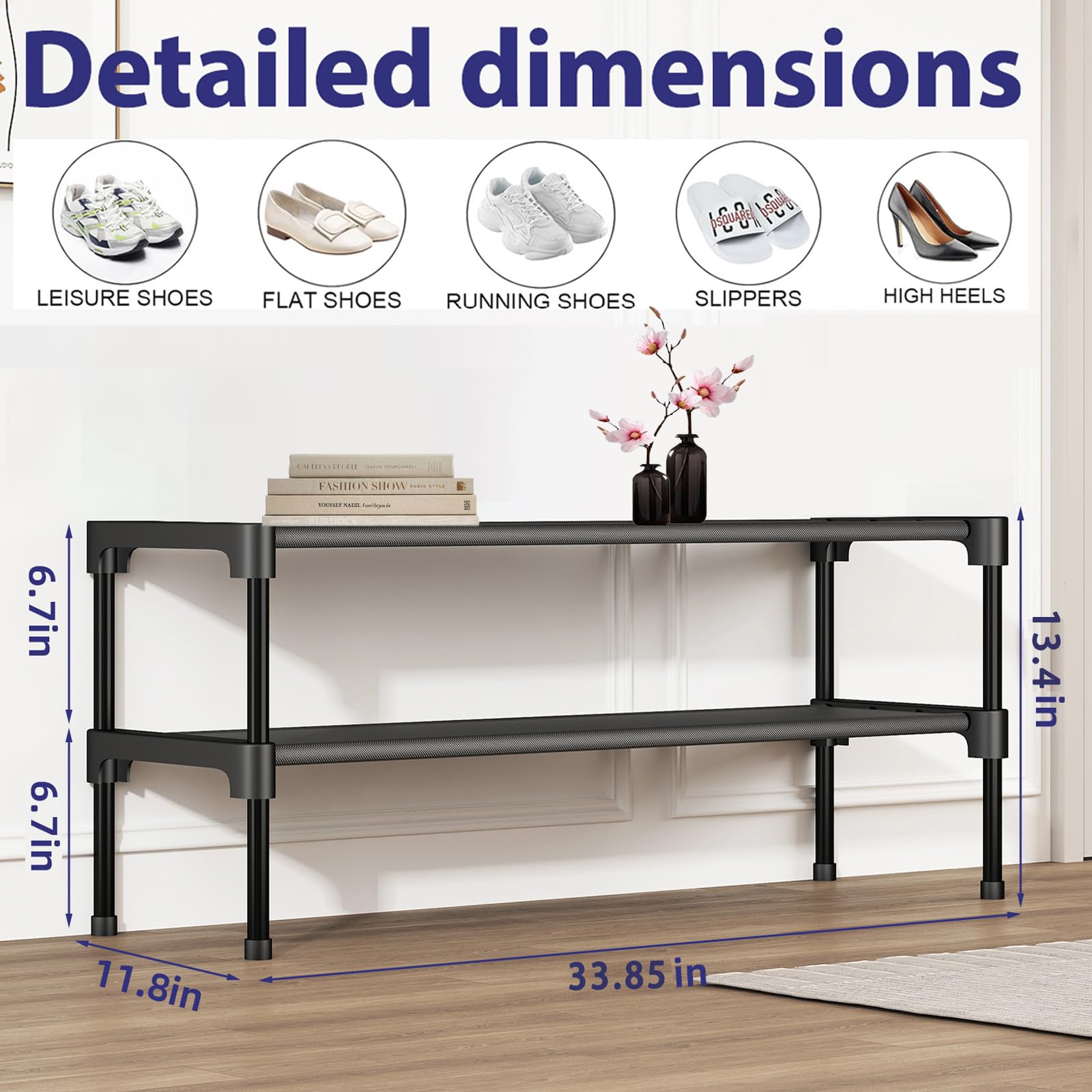 Long Shoe Rack-Shoe Organizer 3 Tier Shoe Rack for Closet Front Door Entryway Garage, Stackable Free Standing and Freely Combinable Shoe Storage, Space Saving Small Shoe Shelves.