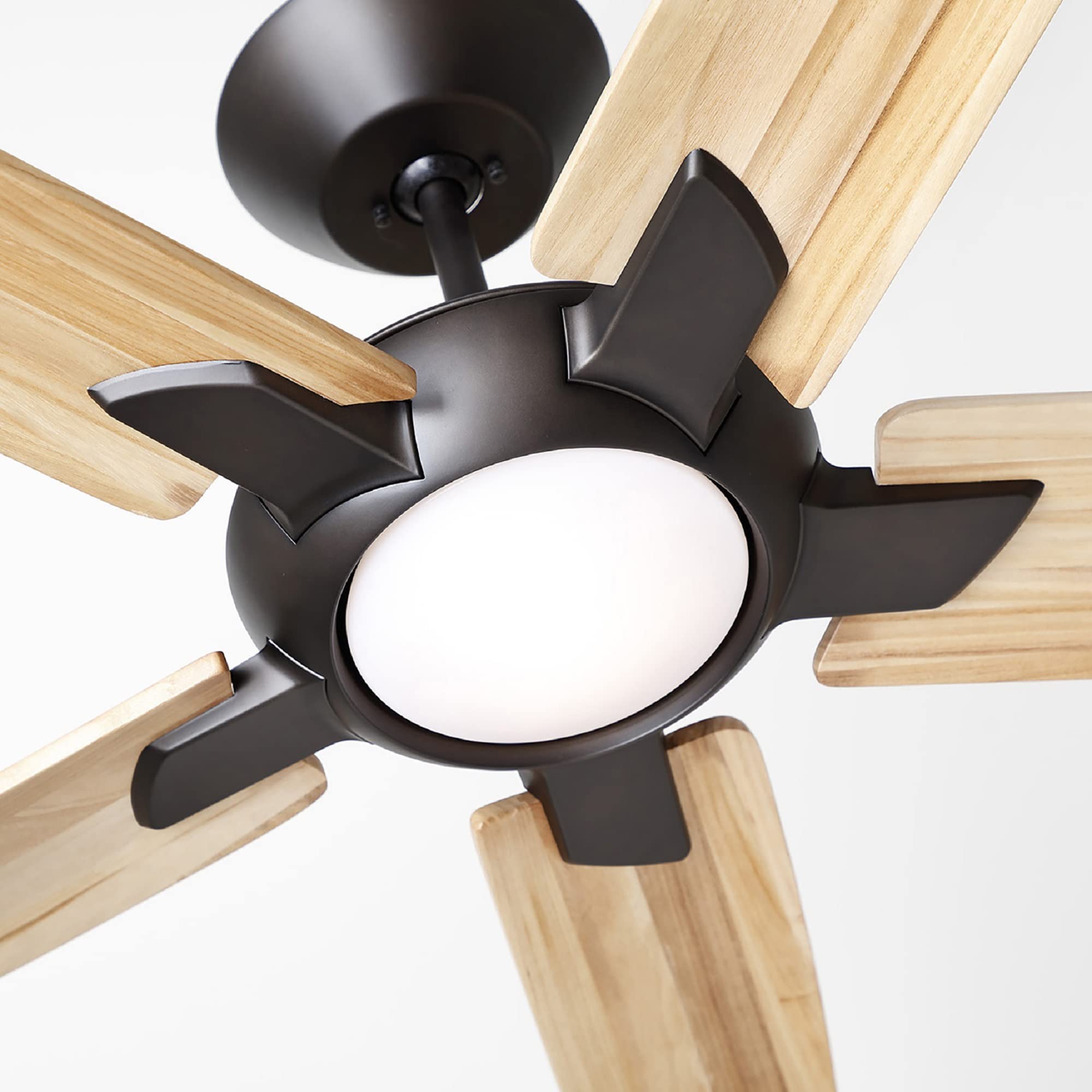Dorian Eco 60 Inch Ceiling Fan with Light | Dimmable LED Fixture with Premium DC Motor | 6-Speed Wall Control with Natural Solid Wood Blades with and Downrod Mount, Oil Rubbed Bronze