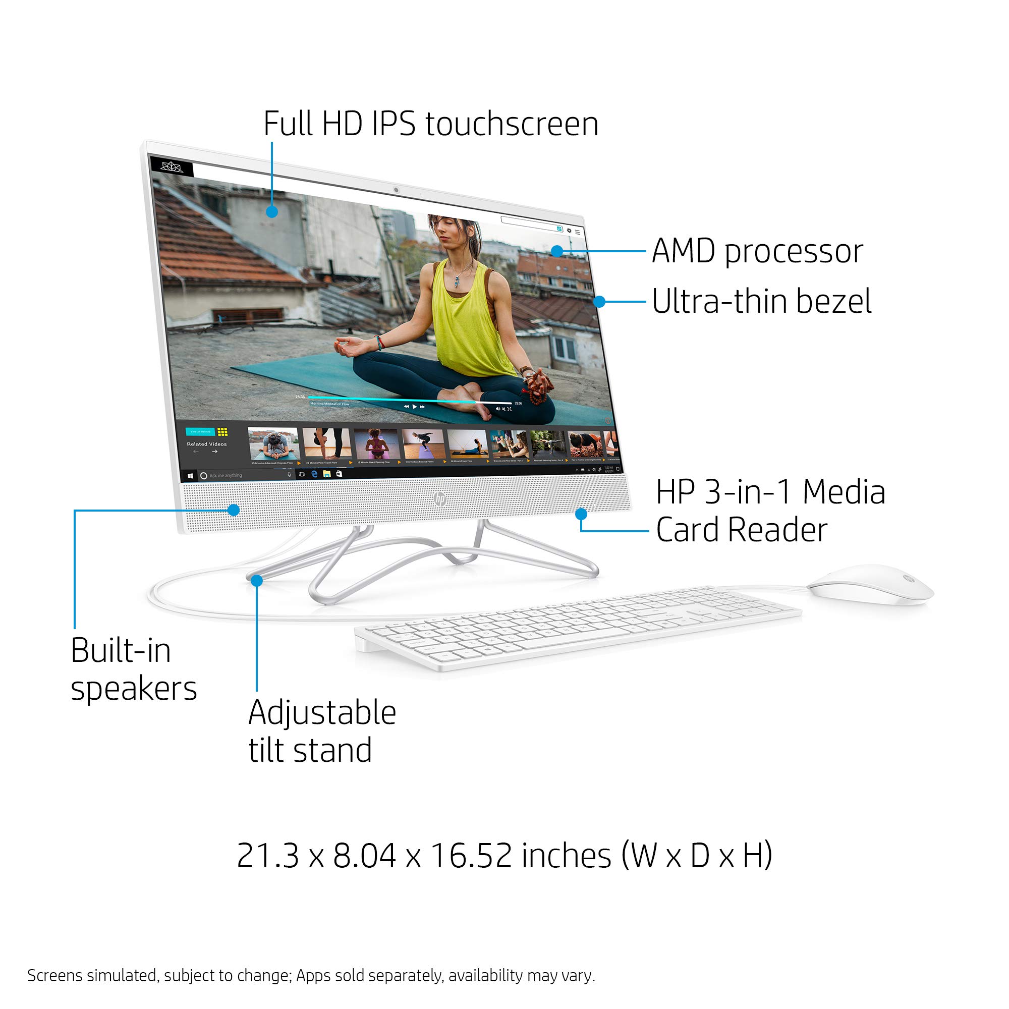 HP 24-Inch All-in-One Computer, AMD Ryzen 3 3200U, 8GB RAM, 1TB Hard Drive, Windows 10 (24-F1040, White)