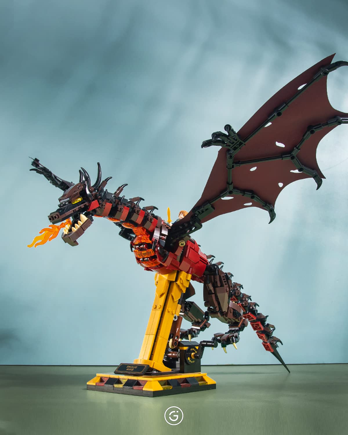 Givenni Fire Dragon Building Set with Display Stand - Smaug 1359 PCS Construction Building Bricks Model for Teen and Adults(New 2024)