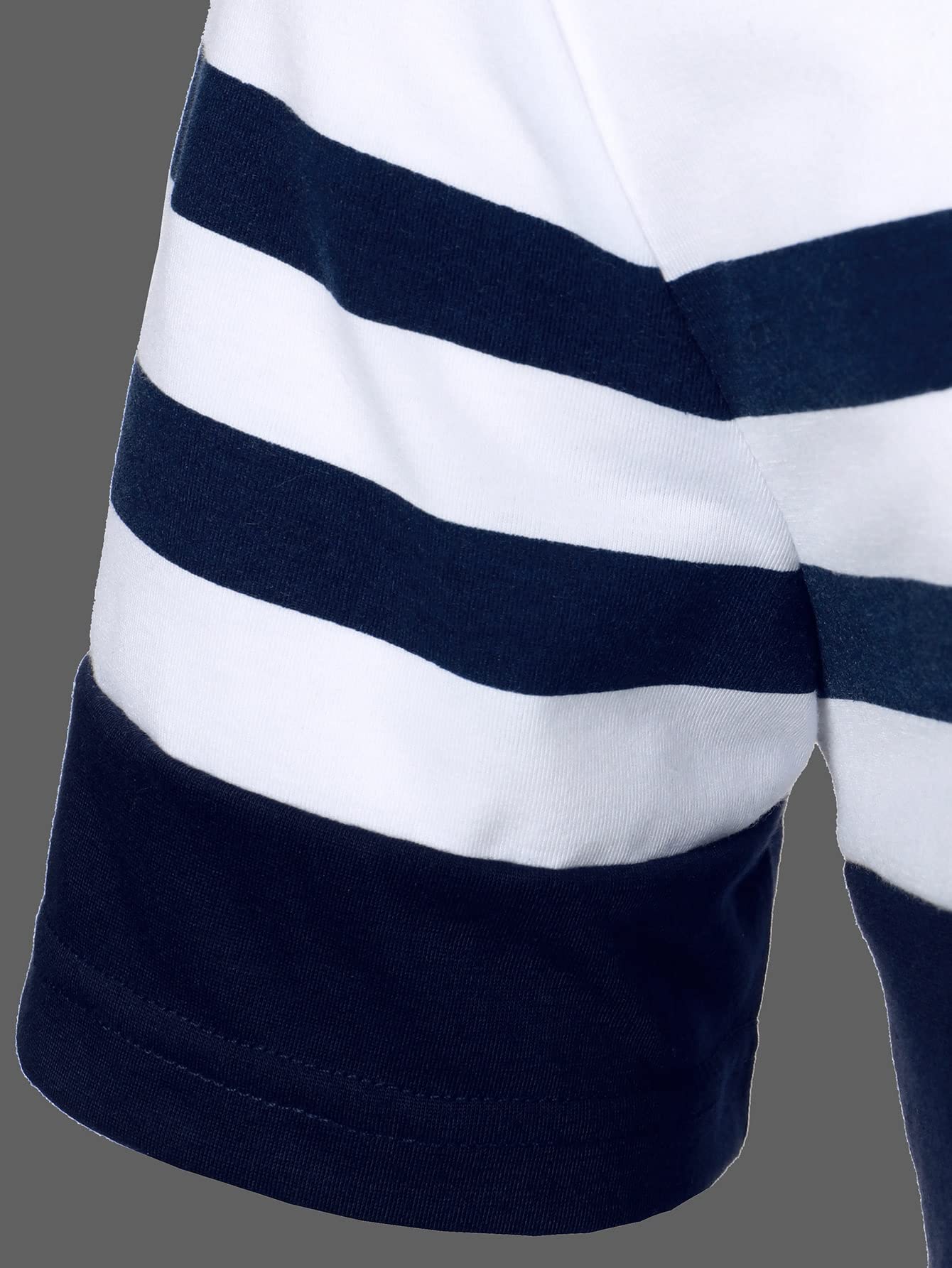 GORGLITTER Men's Color Block Striped Short Sleeve Polo Shirt Blue and White Large