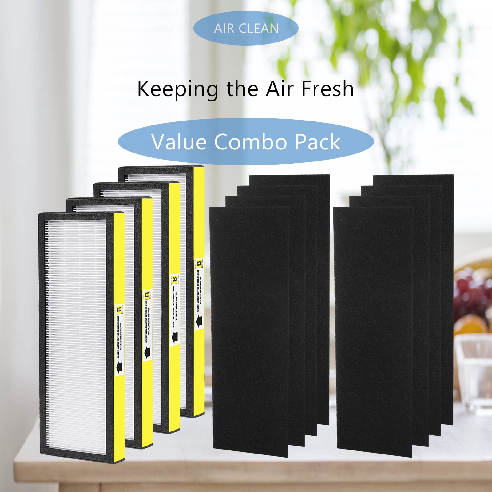FLT4825 HEPA Filter B Replacement Compatible with Germ-Guardian AC4825 AC4300 AC4800 AC4900 AC4850 AC4850PT Air Purifier, 2 True HEPA Filters & 8 Carbon Filters