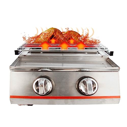 RustyVioum 2 Burner Gas Bbq Grill, Portable Table Top Smokeless Gas Grill, Stainless Steel Portable Grill Cooker for Outdoor Cooking Party Sliver