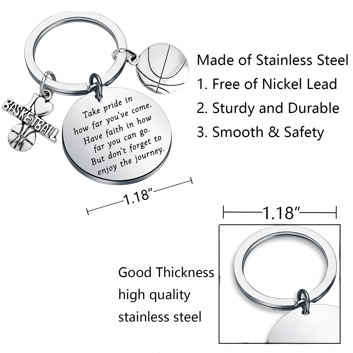 FUSTMW Basketball Keychain Basketball Lovers Gifts Basketball Player Gifts Take Pride In How Far You Have Come (silver)