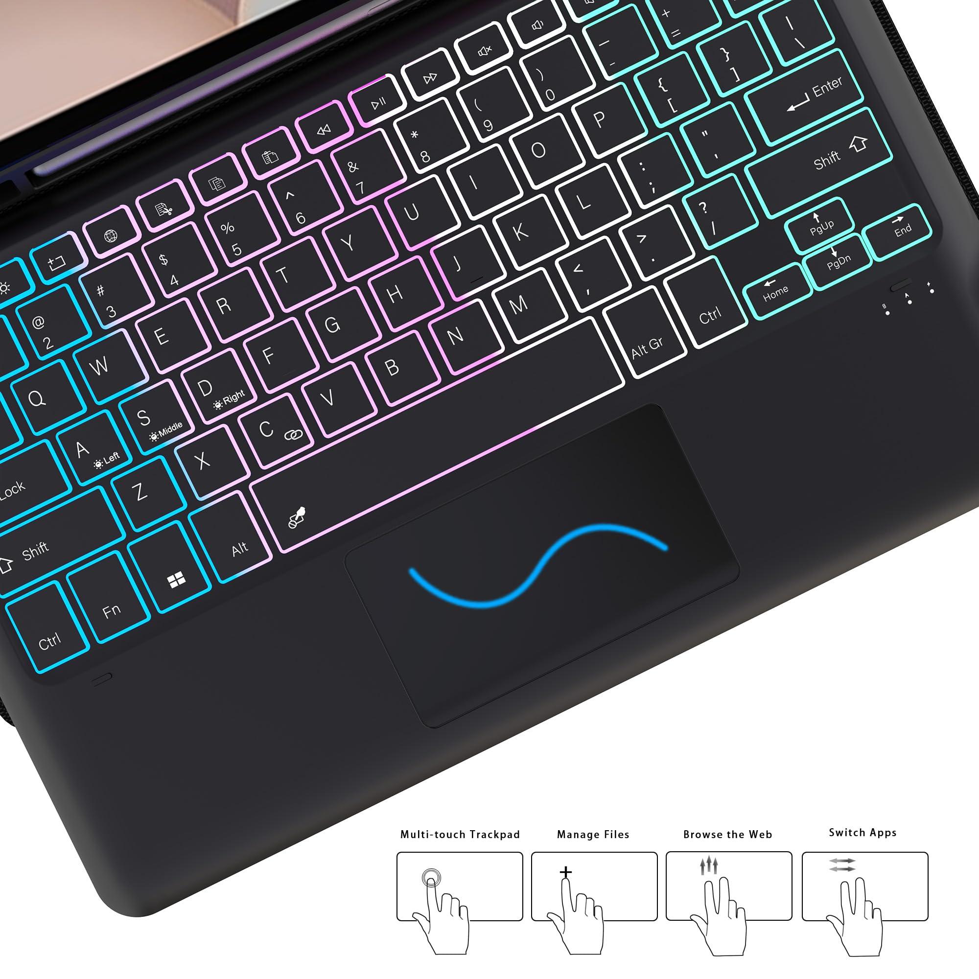 Keyboard Case for iPad 10th Generation 2022 10.9 inch: 7 Color Backlit Detachable Bluetooth Wireless Keyboard - Multi-Touch Trackpad Magnetic Keyboard Cover with Pencil Holder for iPad 10.9 inch 2022