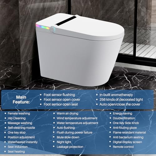 Upgrade Smart Bidet Toilet with Heated Water,Adjustable Washing Settings,LED-light, Air Dryer, One Piece Bidet-Toilet with Remote Control,Auto Open Cover