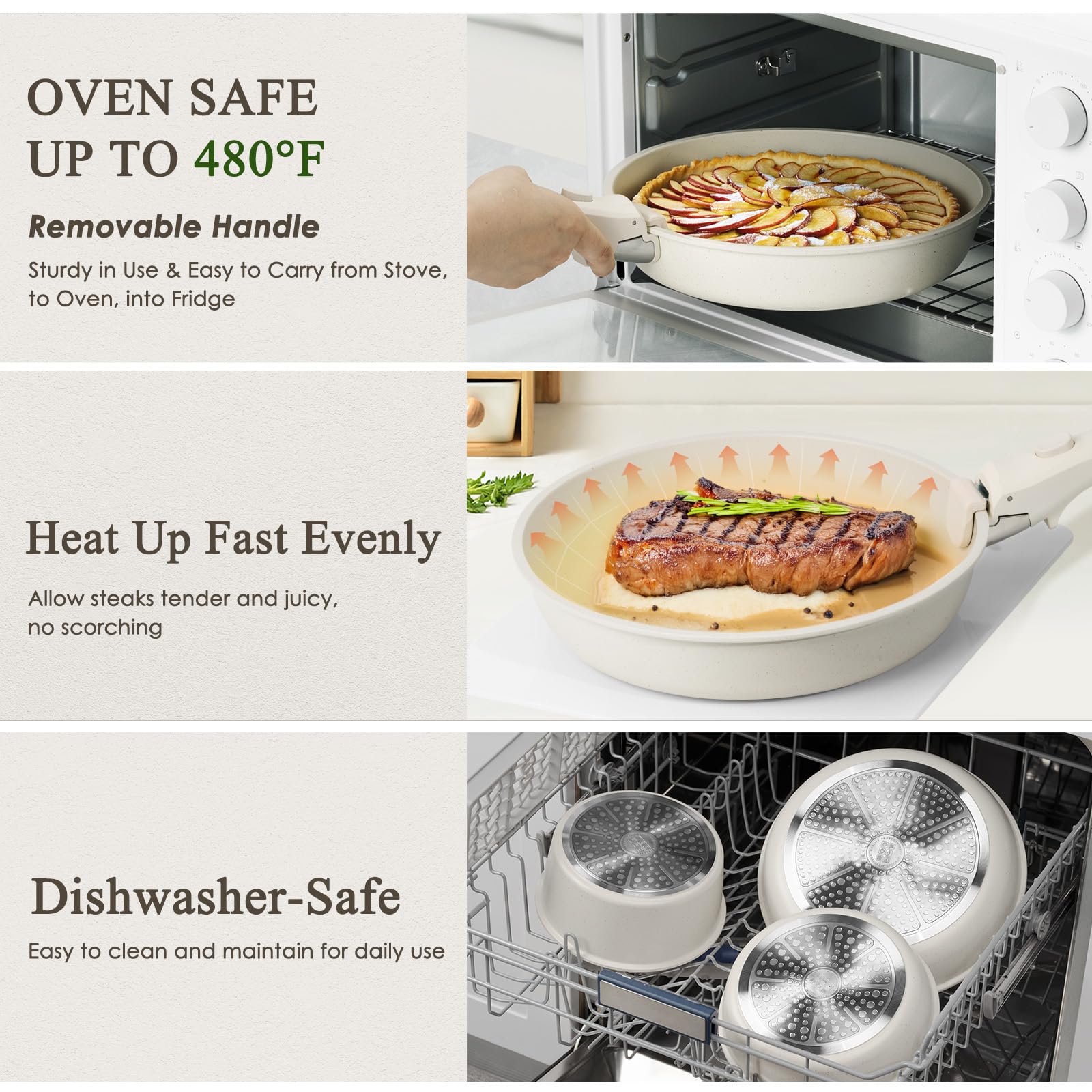 π¨π£ππ₯πππ!! 5 Pcs Pots and Pans Set Non Stick - Detachable Handle Cookware Set, Induction Nonstick Kitchen RV Cooking Set Removable Handle - Dishwasher οΌ Oven Safe οΌHeat Evenly for Better Cooking