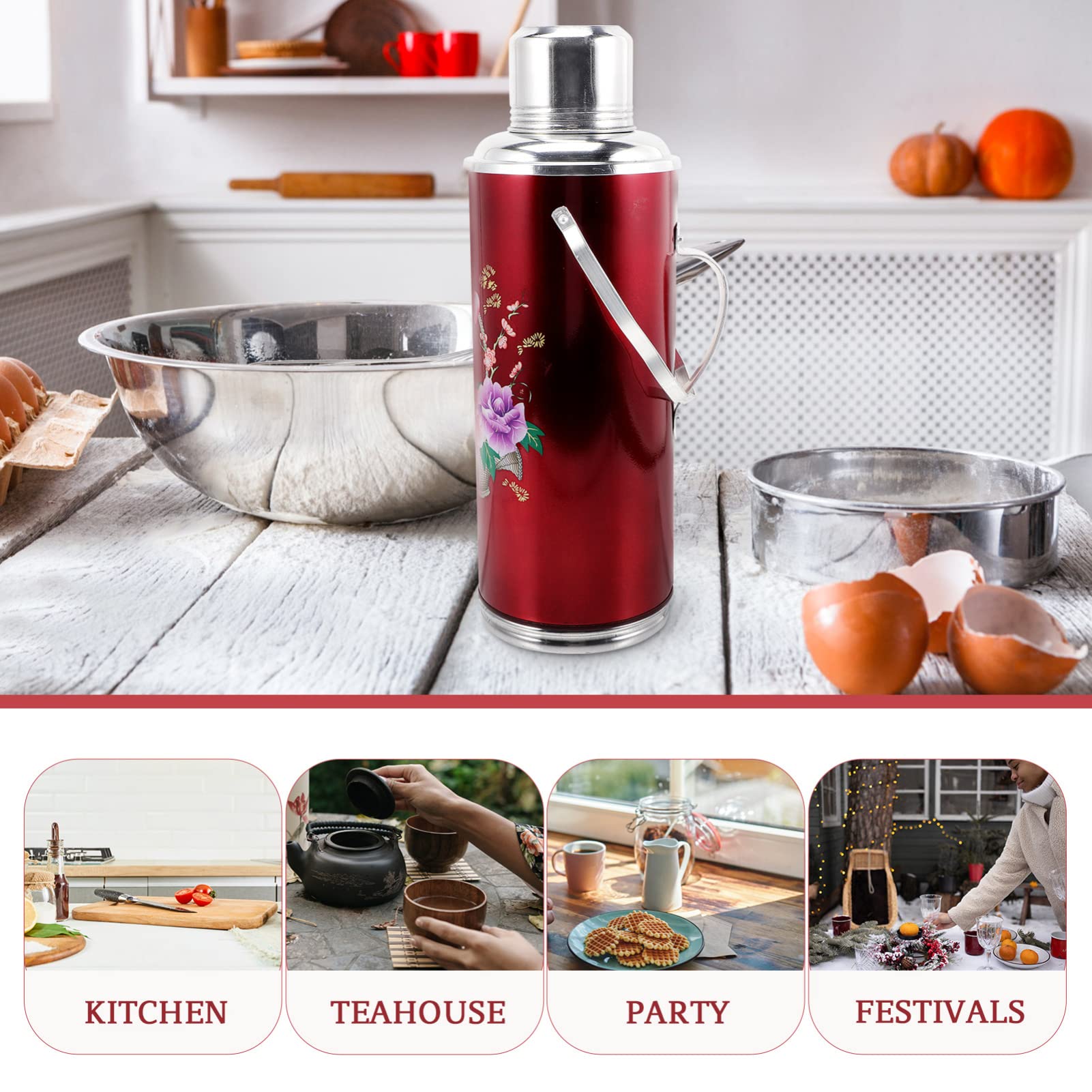 Housoutil Insulated Stainless Steel Water Bottle Chinese Traditional Flask Double Walled Travel Mug Vacuum Coffee Cup Keeps Hot and Cold Leakproof Lids