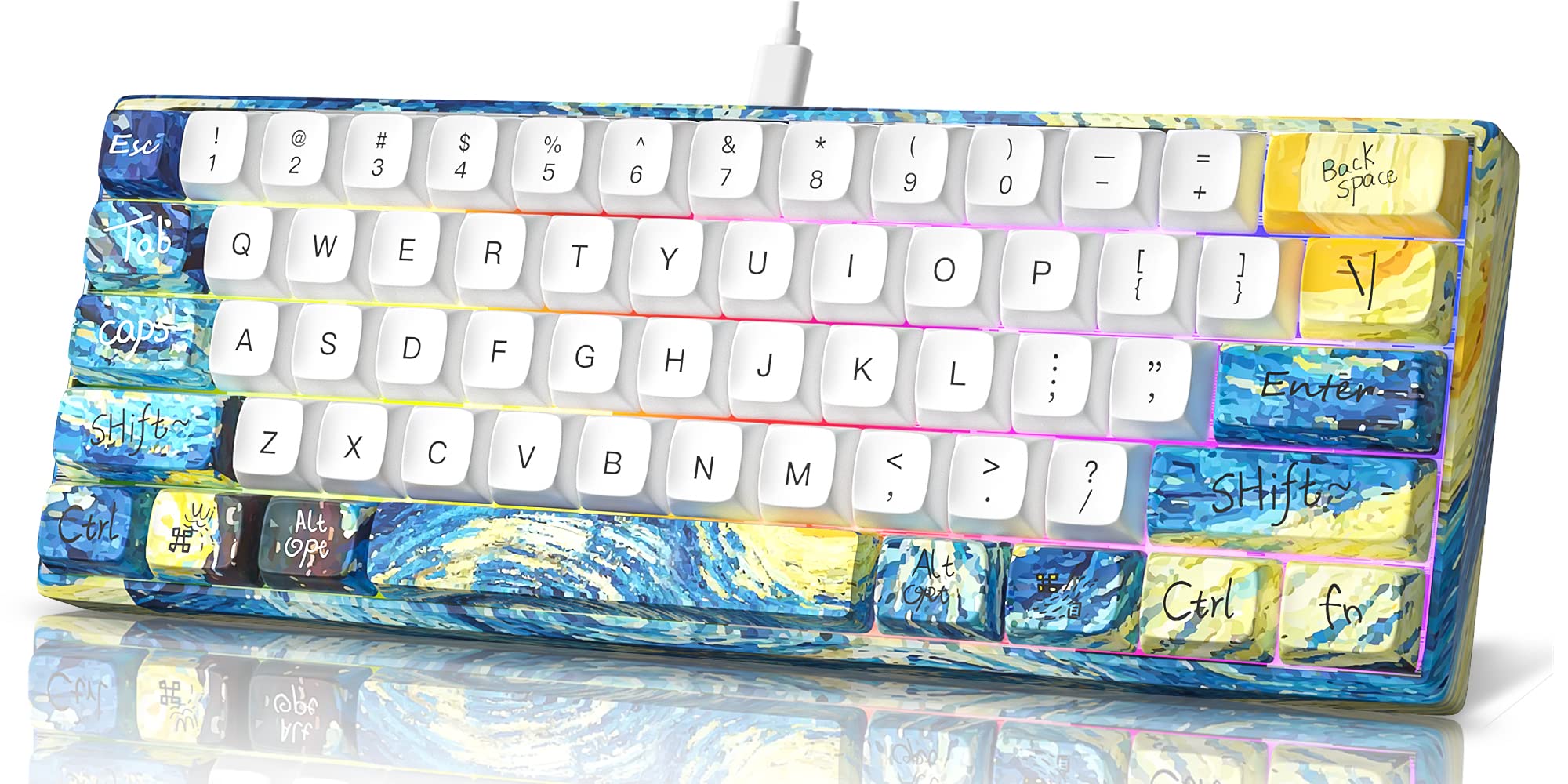 MIHIYIRY M61 60% Mechanical Gaming Keyboard, Ultra-Compact Hot Swappable Red Switch Gaming Keyboard with RGB Backlit for Windows and Mac (Outemu Red Switch, Starry Night)