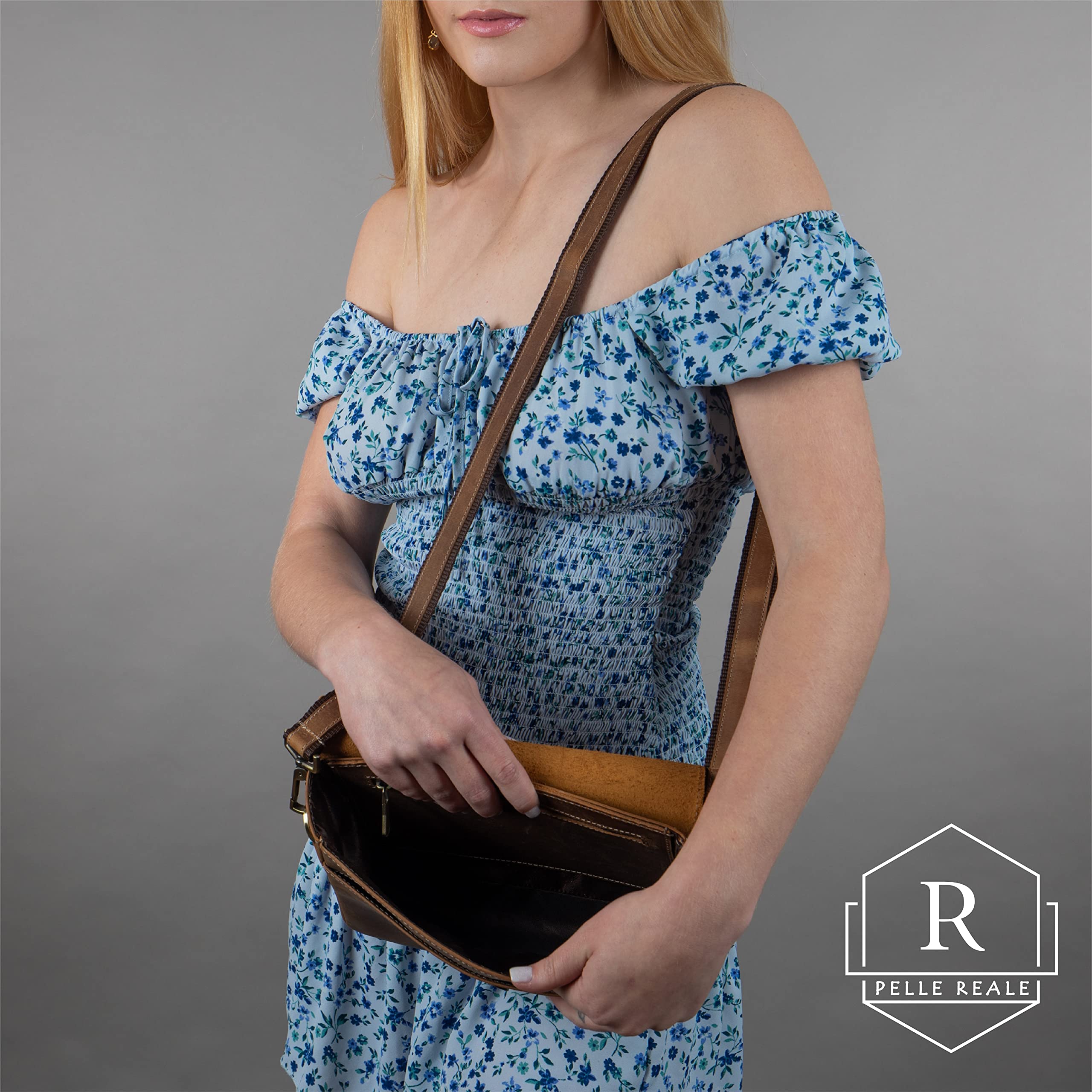 Handmade Crazy Horse Leather Crossbody Shoulder Bag For Women Messenger Leather Bag Tablet/Ipad Vintage Design (Light Brown)