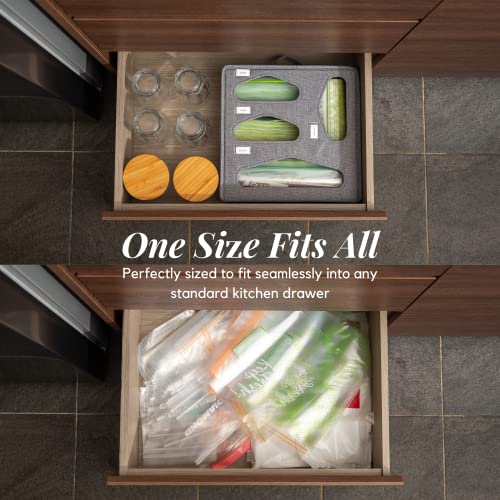 Sprucewise Fabric Ziplock Bag Organizer for Drawer - Plastic Bag Organizer, Baggie Organizer for Drawer, Ziplock Box Holder for Quart, Gallon, Snack, Sandwich Bag Organizer, Baggie Holder