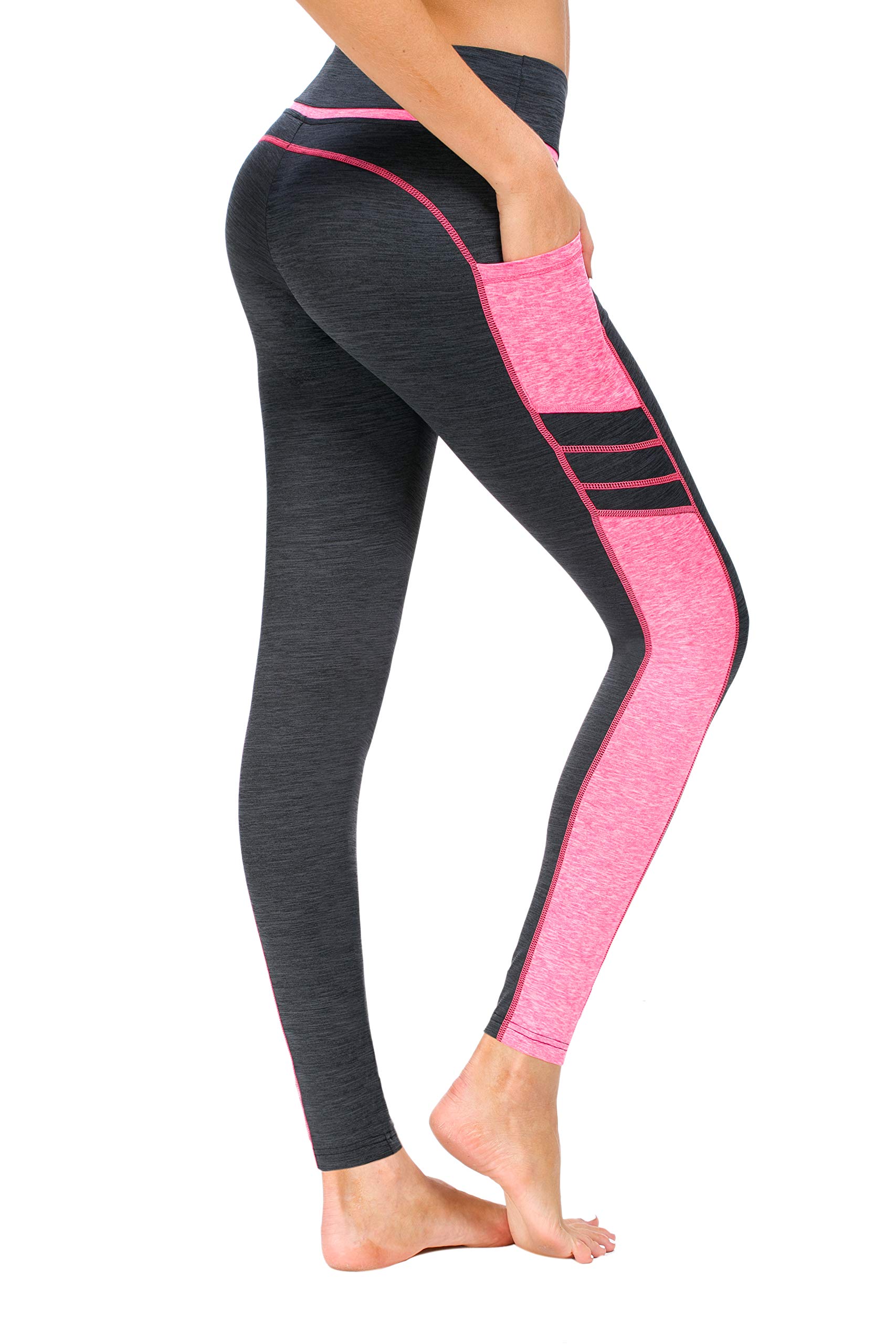 Flatik Women's Activewear Workout Yoga Pants Exercise Running Leggings with Side Pocket (X-Large, 1013Black/Black White)