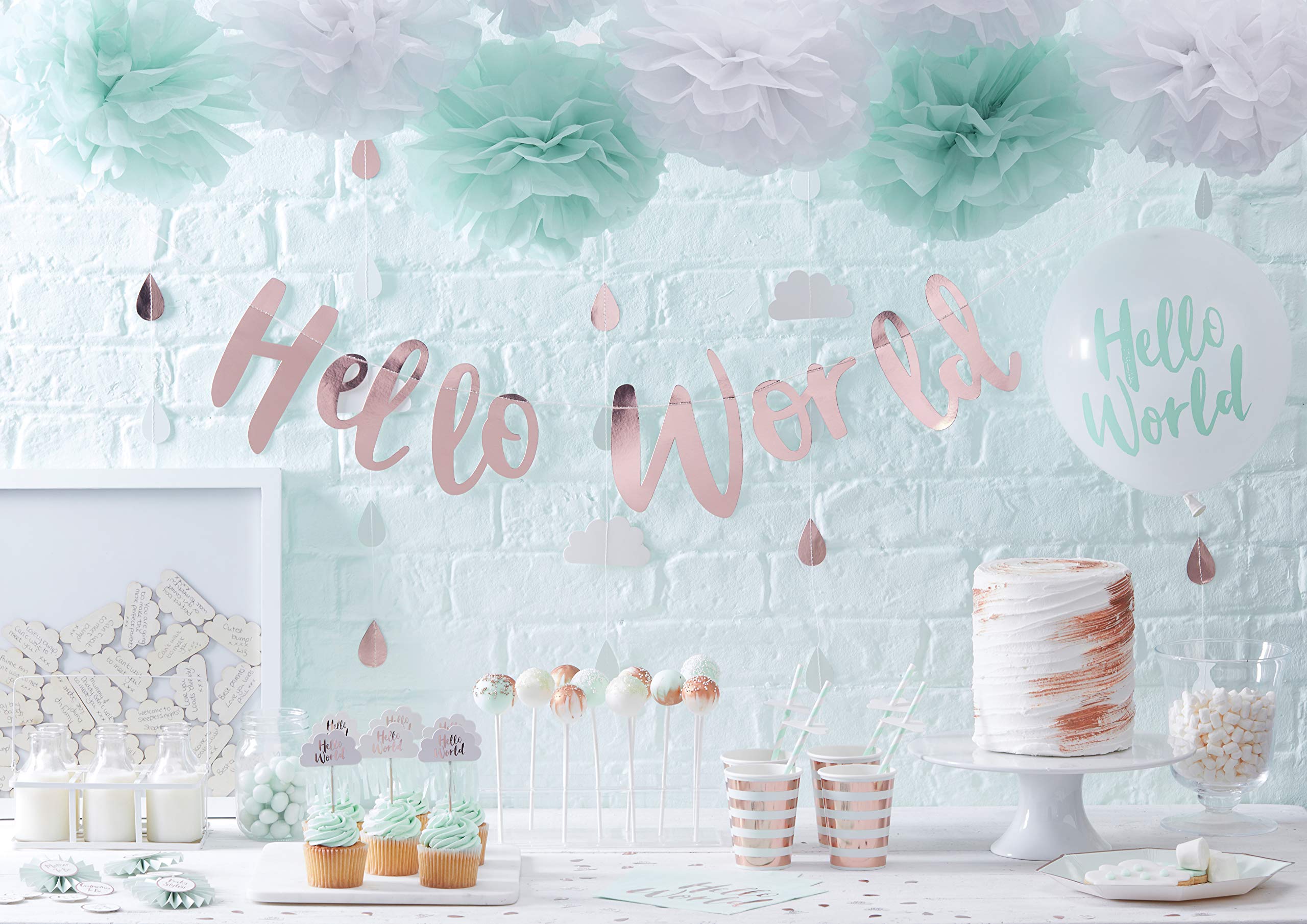 Ginger Ray Rose Gold Hello World Scripted Baby Shower Bunting Banner - Hello World