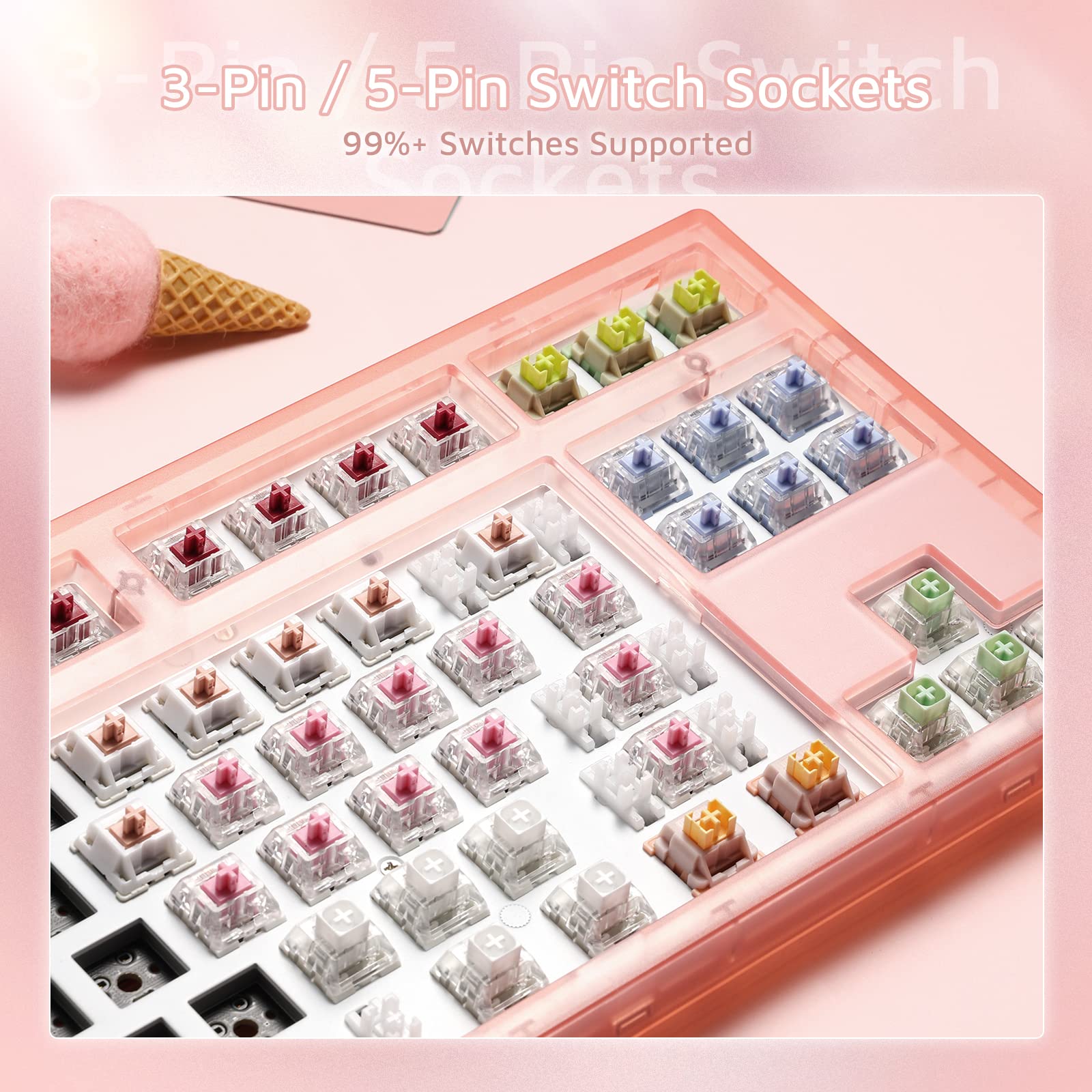 FL ESPORTS MK870 CMMK 87 Keys RGB Modular Mechanical Keyboard, 80% TKL Wired Gaming Keyboard DIY Kit w/Hot-Swap Switch Sockets (5-pin) & Customizable Software Supported (Barebones, Frosted Black)
